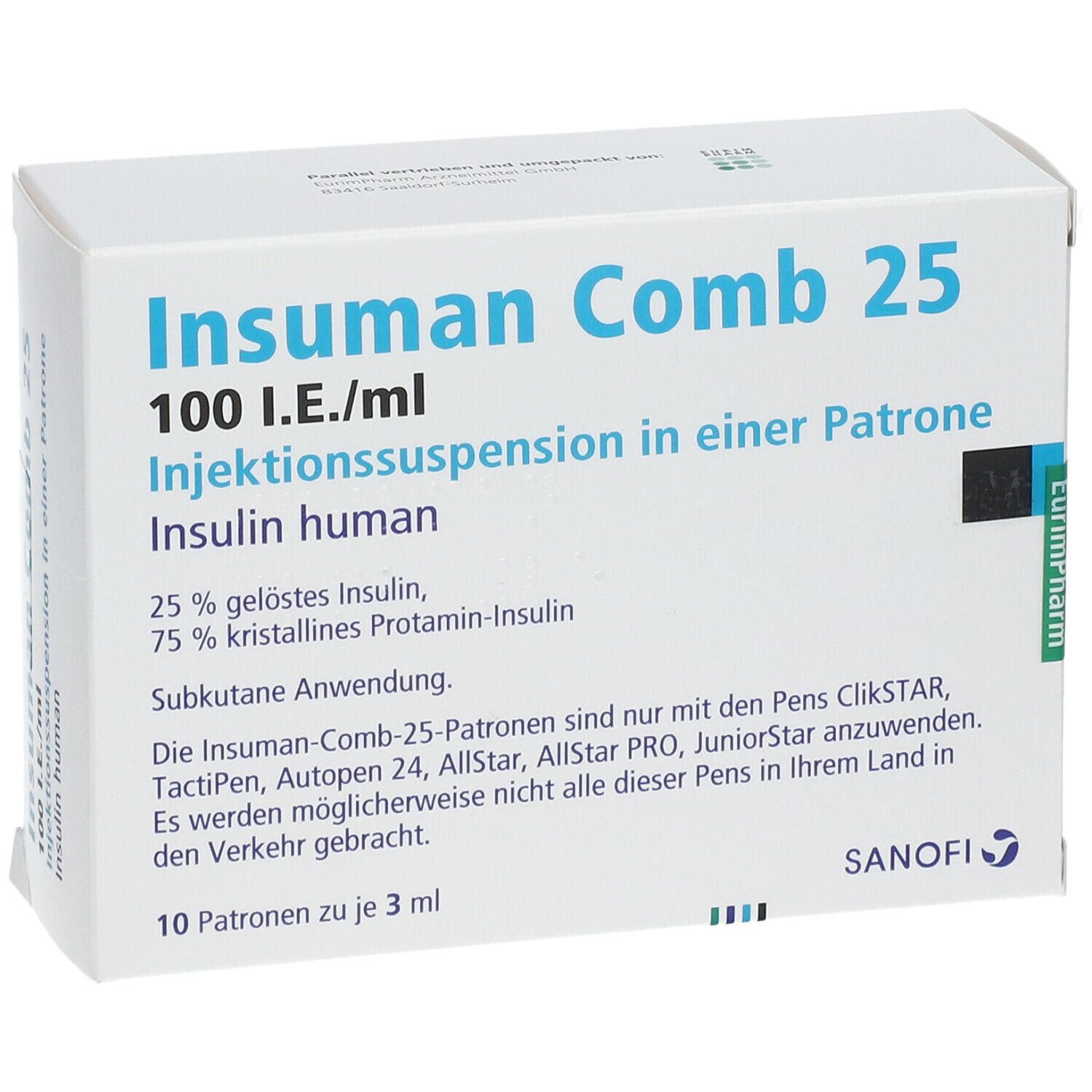 Insuman Comb 25 100 I.E./ml 10x3 ml mit dem E-Rezept kaufen - Shop Apotheke