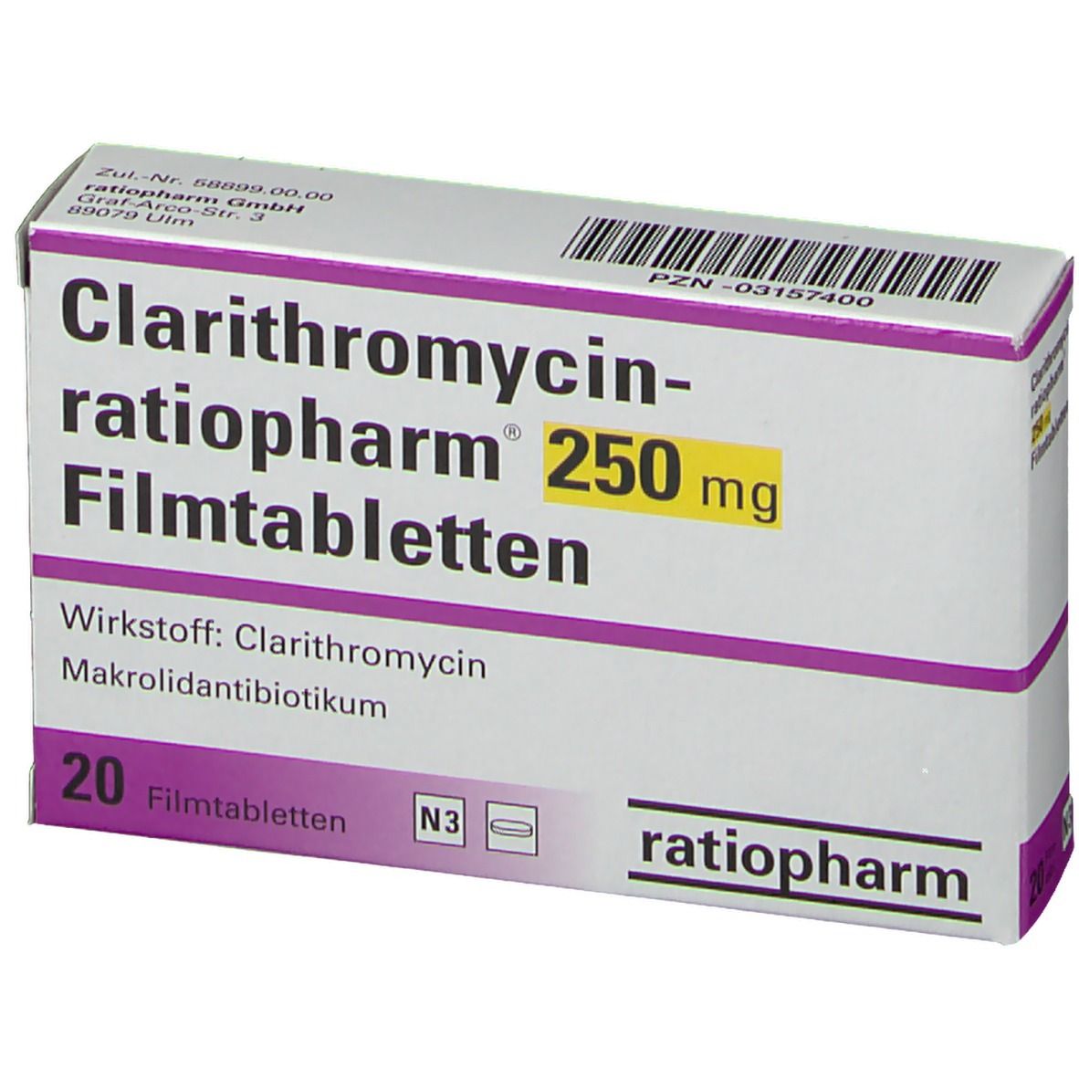 Clarithromycin-ratiopharm® 250 mg 20 St - shop-apotheke.com
