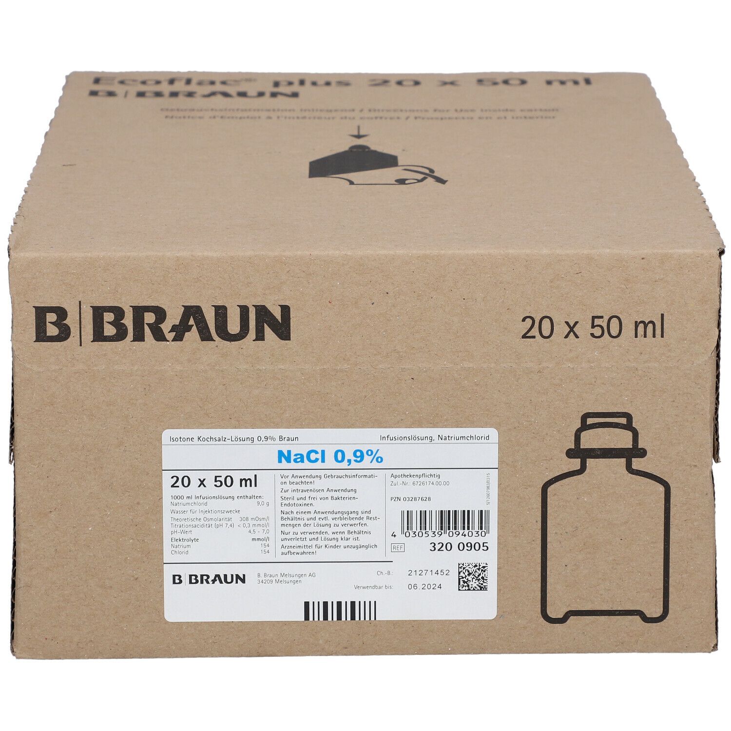 Isotone Kochsalz-Lösung 0,9 % Braun Ecoflac® plus 20x50 ml - Shop Apotheke