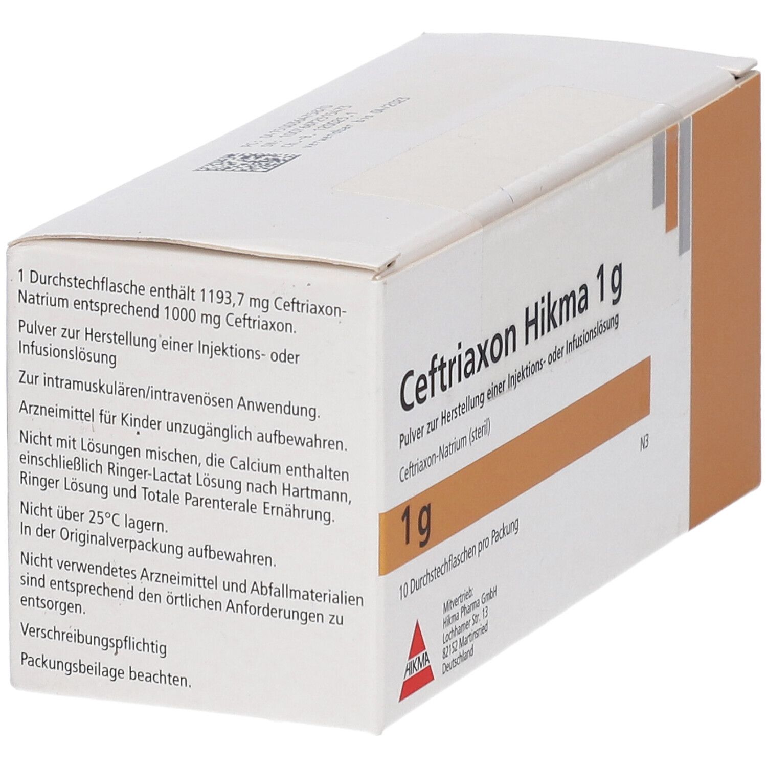 CEFTRIAXON Hikma 1 g Pulver z.Her.e.Inj.o.Inf.Lsg. 10 St mit dem E ...