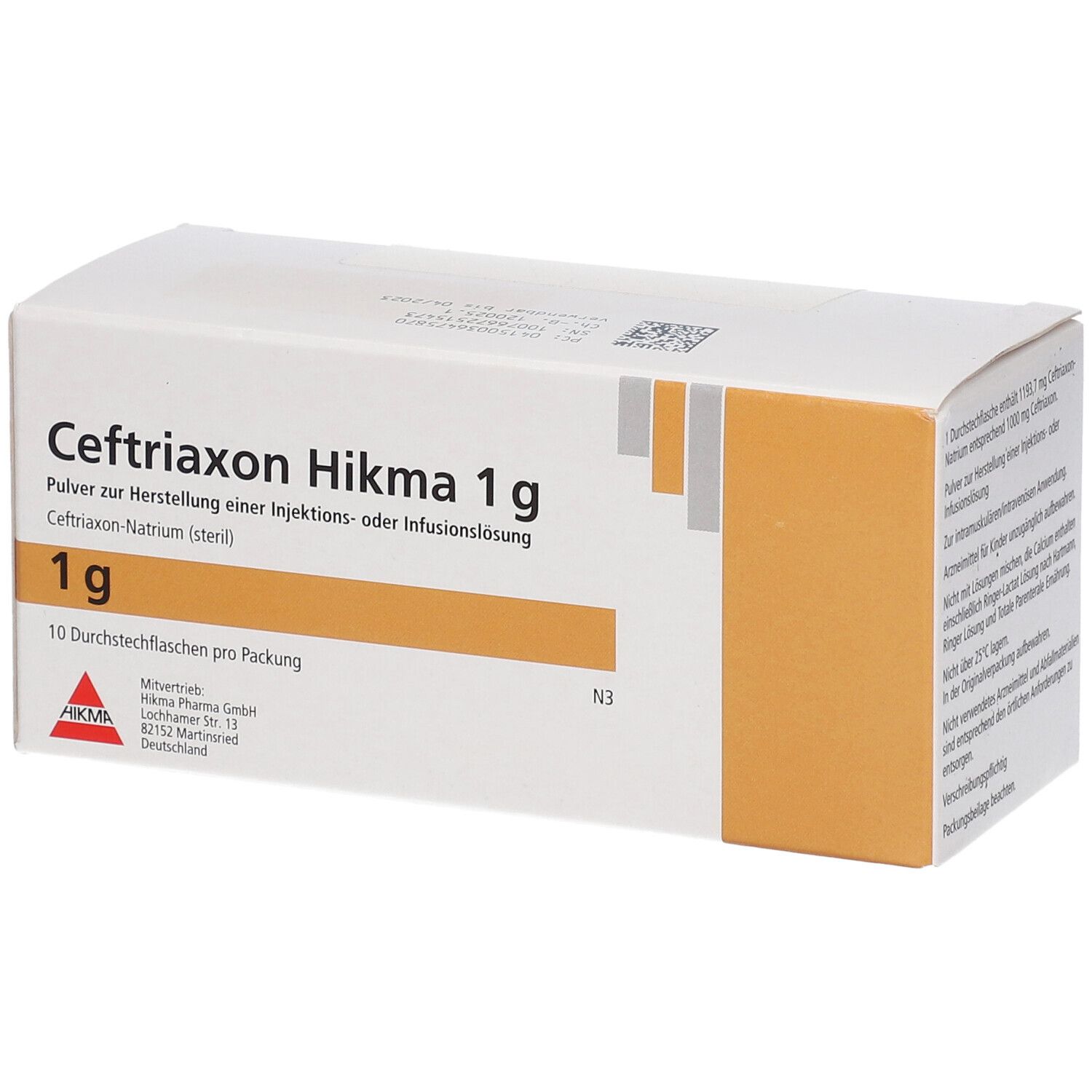 CEFTRIAXON Hikma 1 g Pulver z.Her.e.Inj.o.Inf.Lsg. 10 St mit dem E ...