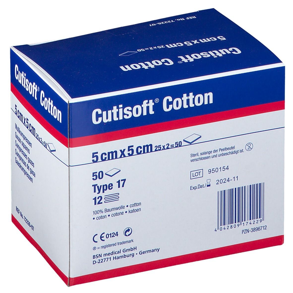 Cutisoft® Cotton steril 5 cm x 5 cm 25x2 St - Shop Apotheke