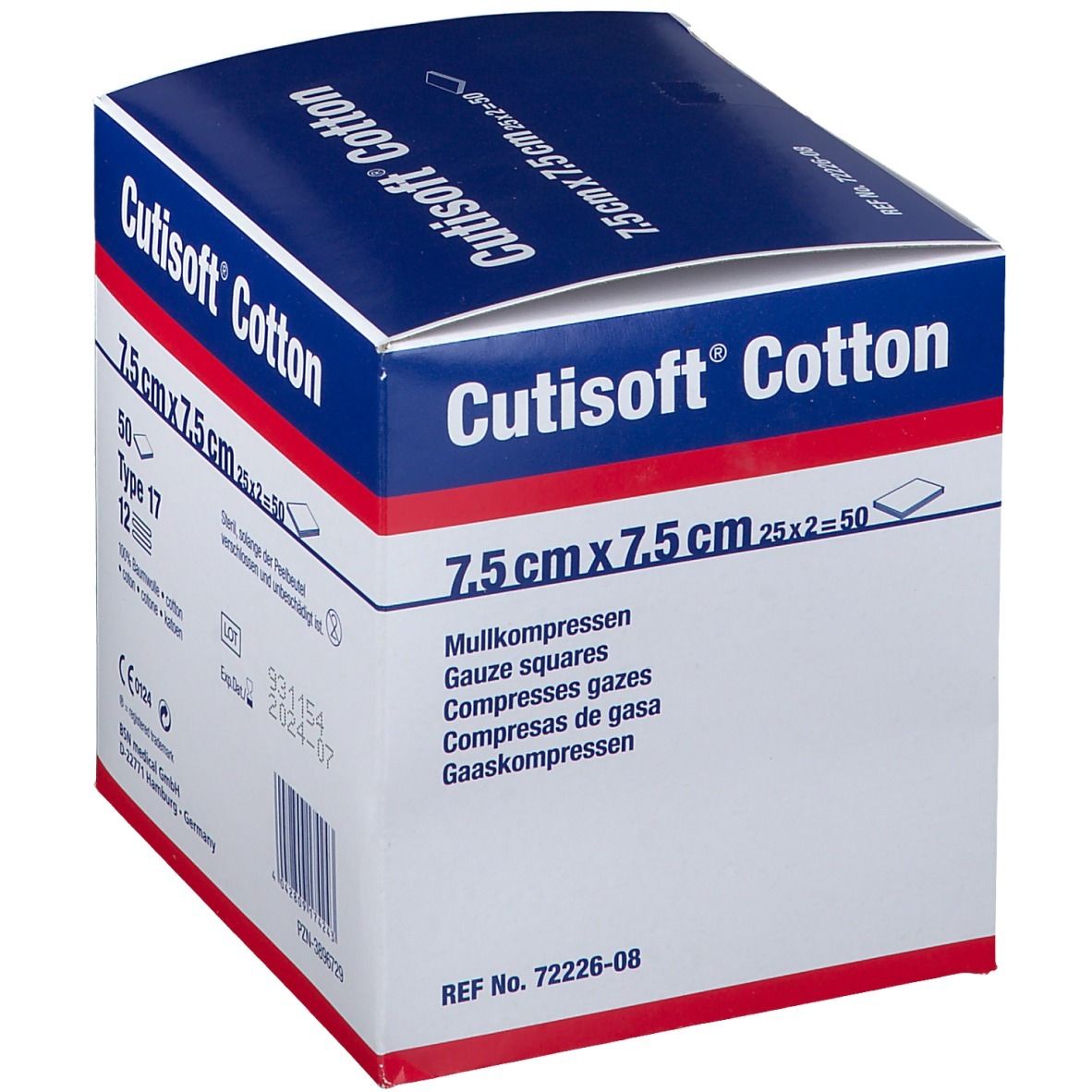 Cutisoft® Cotton steril 7,5 cm x 7,5 cm 25x2 St - shop-apotheke.at