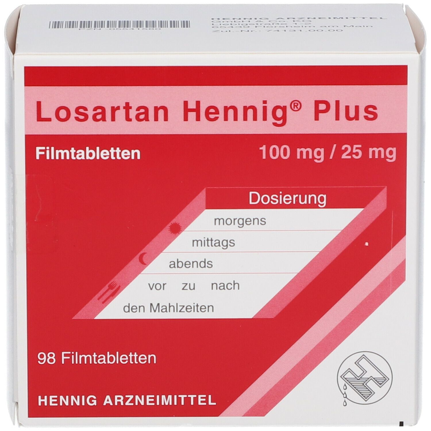 Losartan Hennig® Plus 100 mg/25 mg 98 St mit dem E-Rezept kaufen - Shop ...