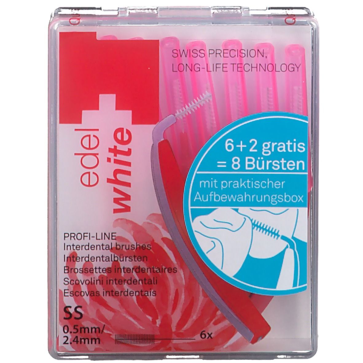 Edel white pro Interdentalbürste 0,5 - 2,4 mm rot 6 St - shop-apotheke.at