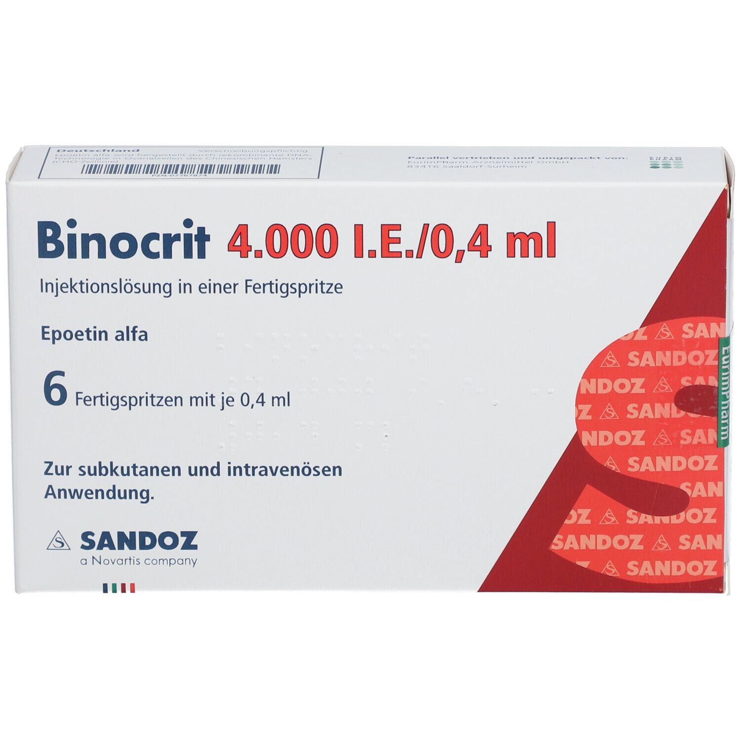 Binocrit 4.000 I.E./0,4 ml 6x0,4 ml mit dem E-Rezept kaufen - Shop Apotheke