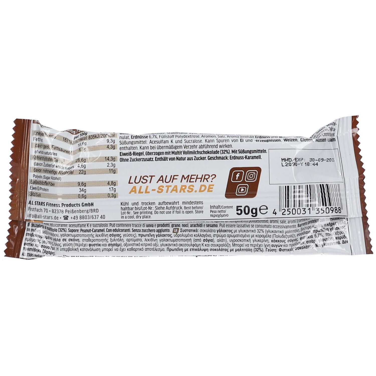 All Stars® PROTEIN BAR Peanut Caramel 50 g - SHOP APOTHEKE