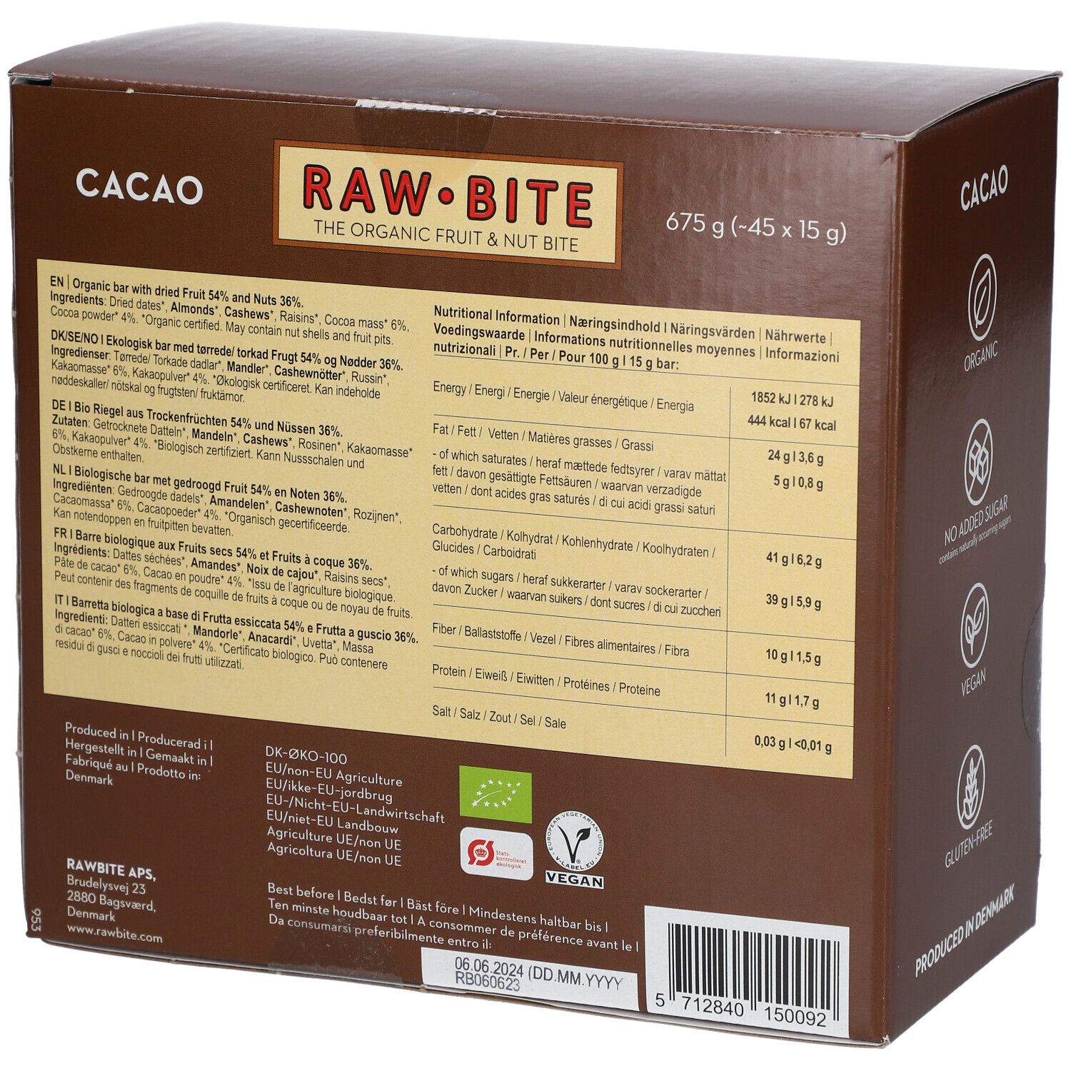 RAWBITE Frucht- & Nussriegel mit Kakao 45x15 g - Shop Apotheke