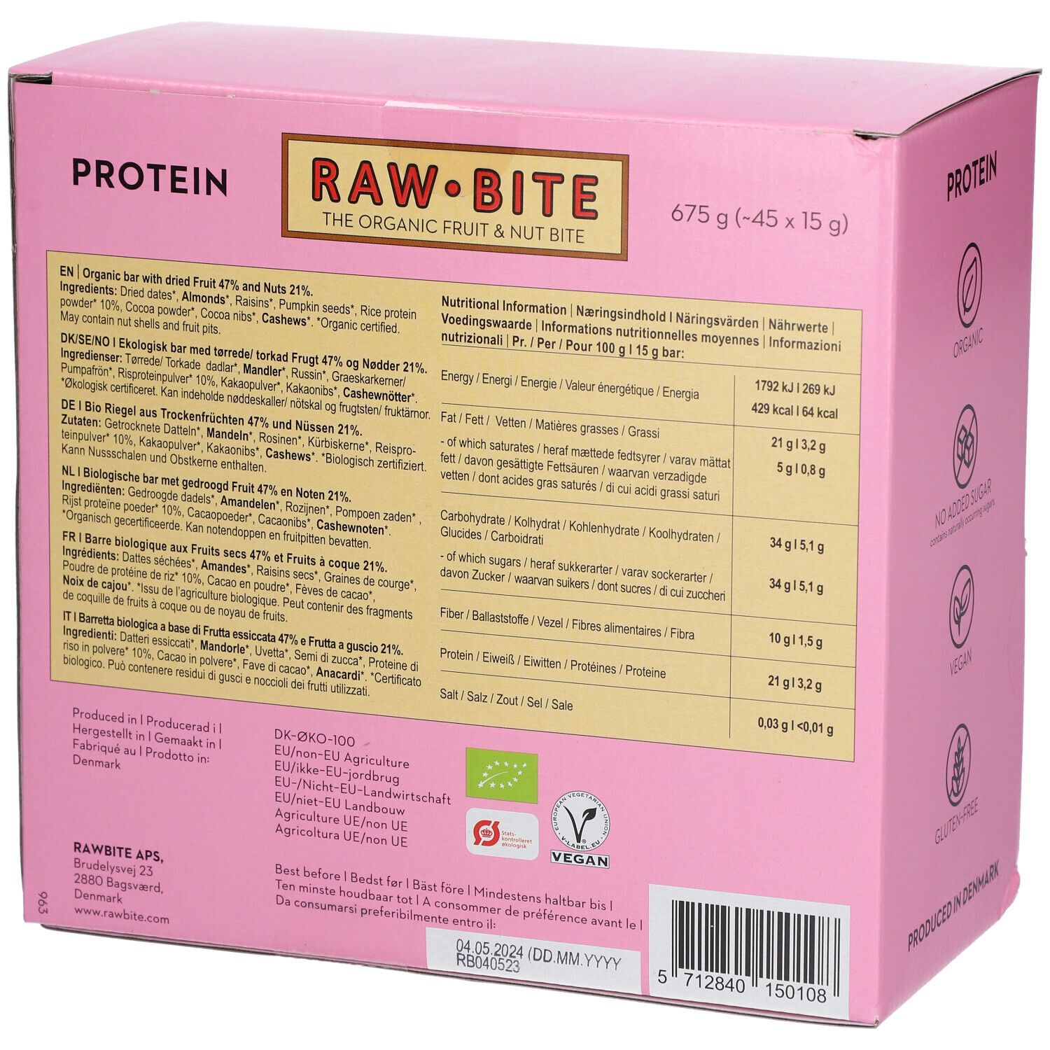 RAWBITE Frucht- & Nussriegel mit 20% Protein 45x15 g - Shop Apotheke