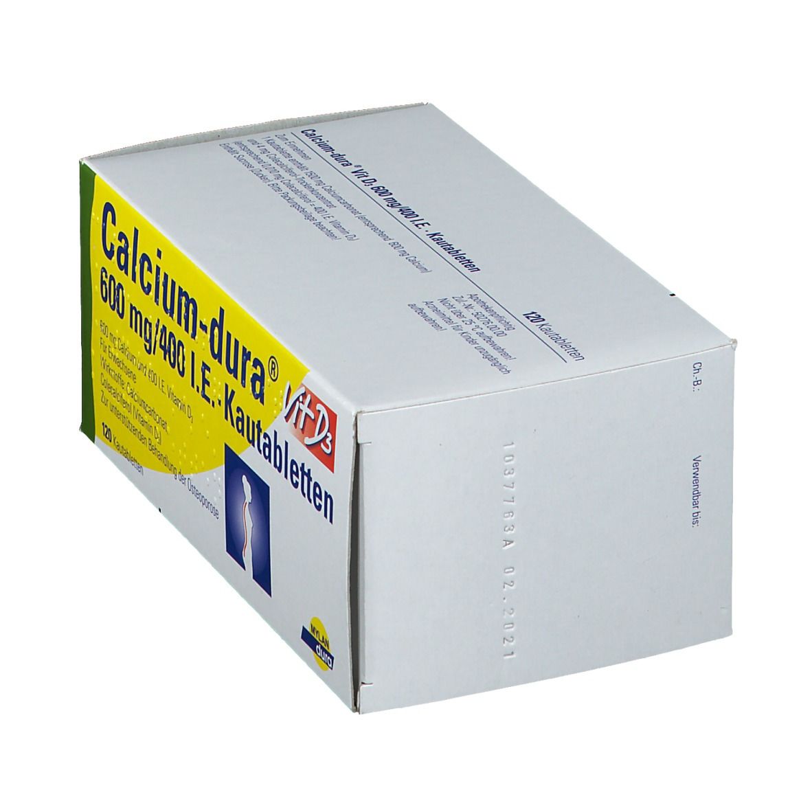 Calcium-dura® Vit D3 600 mg/400 I.E. Kautabletten 120 St - Shop Apotheke