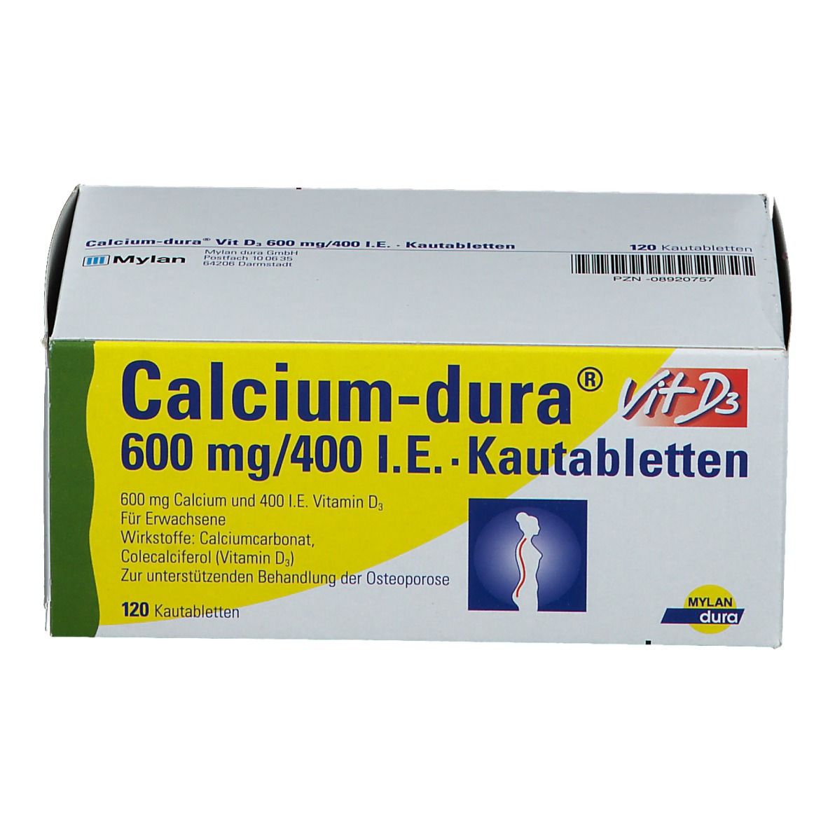 Calcium-dura® Vit D3 600 mg/400 I.E. Kautabletten 120 St - Shop Apotheke