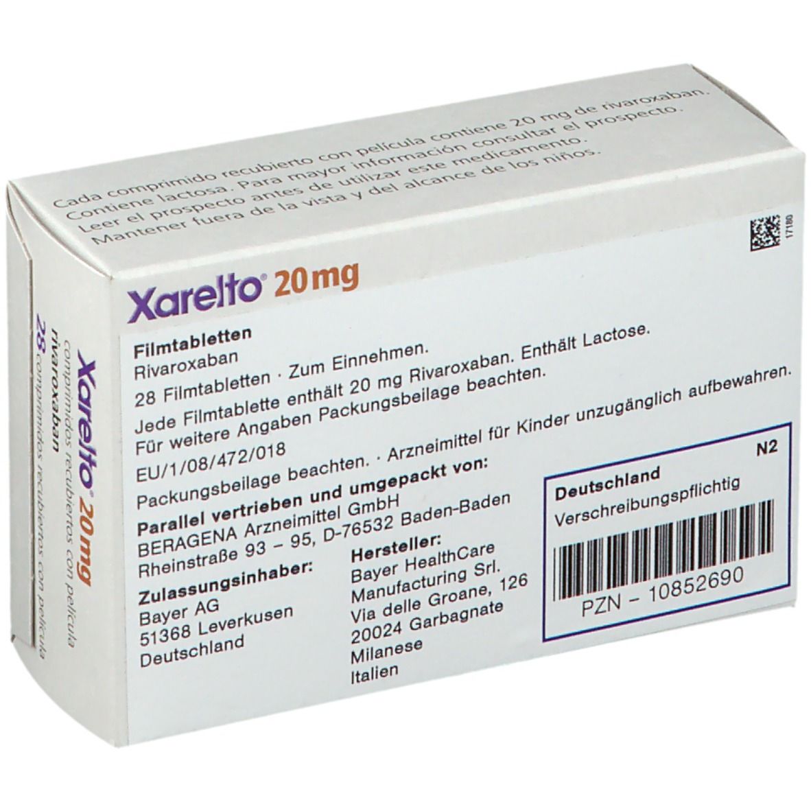 Xarelto 20 mg 28 St mit dem E-Rezept kaufen - Shop Apotheke