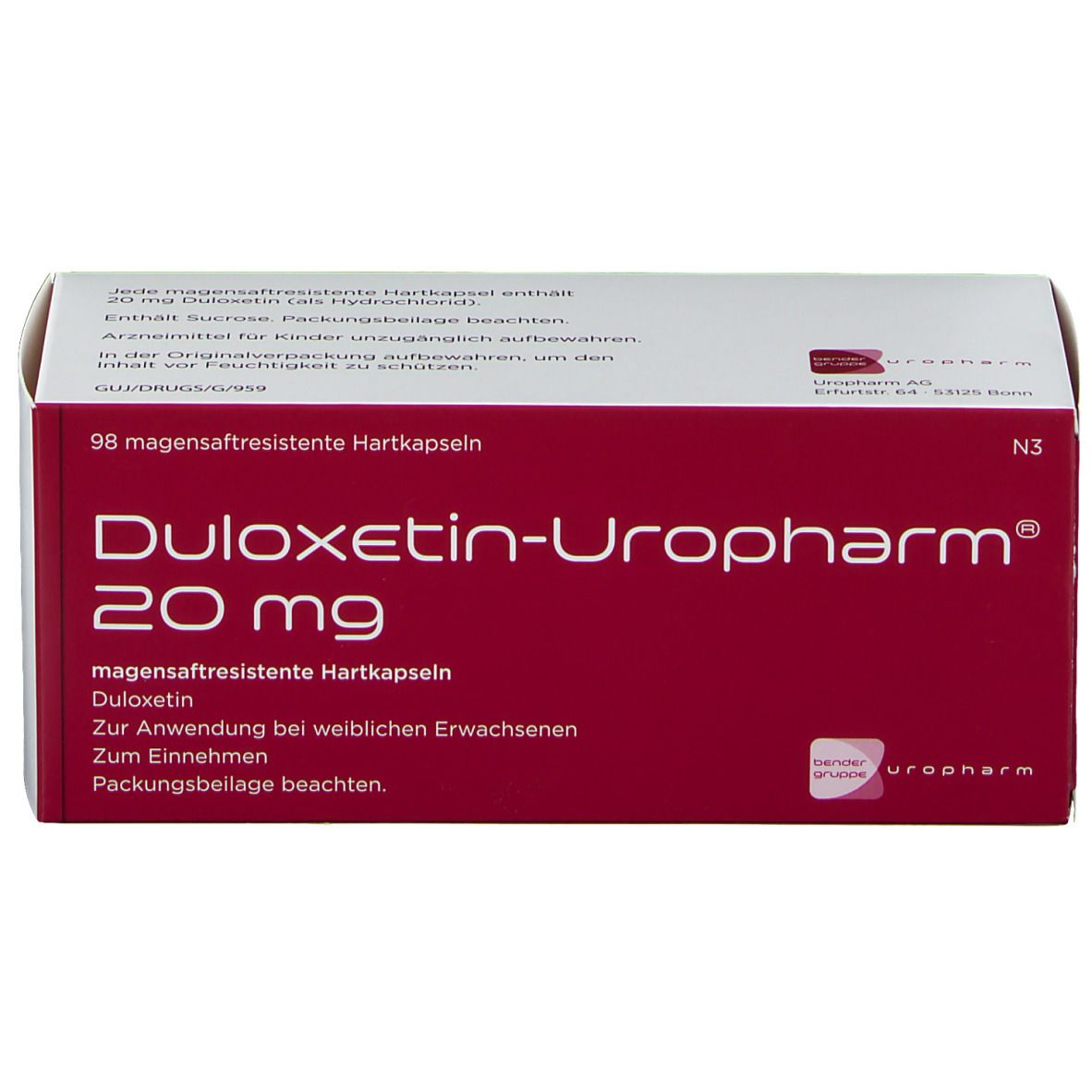 DULOXETIN Uropharm 20 mg magensaftres.Hartkapseln 98 St mit dem E ...