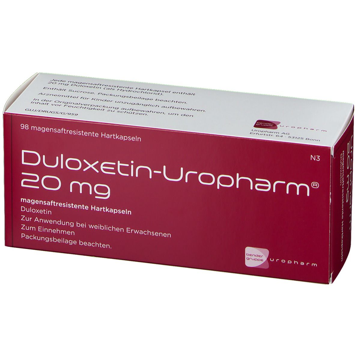 DULOXETIN Uropharm 20 mg magensaftres.Hartkapseln 98 St mit dem E ...