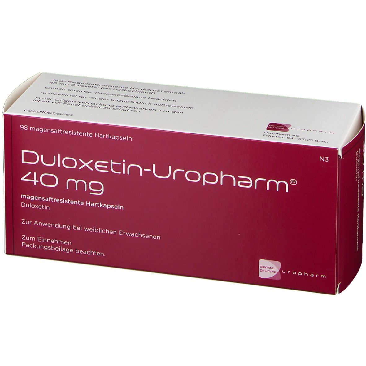 DULOXETIN Uropharm 40 mg magensaftres.Hartkapseln 98 St mit dem E ...