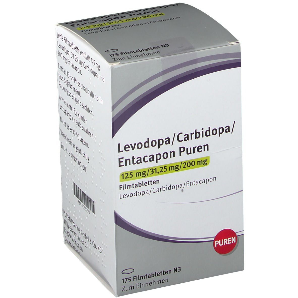Levodopa/Carbidopa/Entacapon PUREN 125mg/31,25 mg/200 mg 175 St mit dem ...