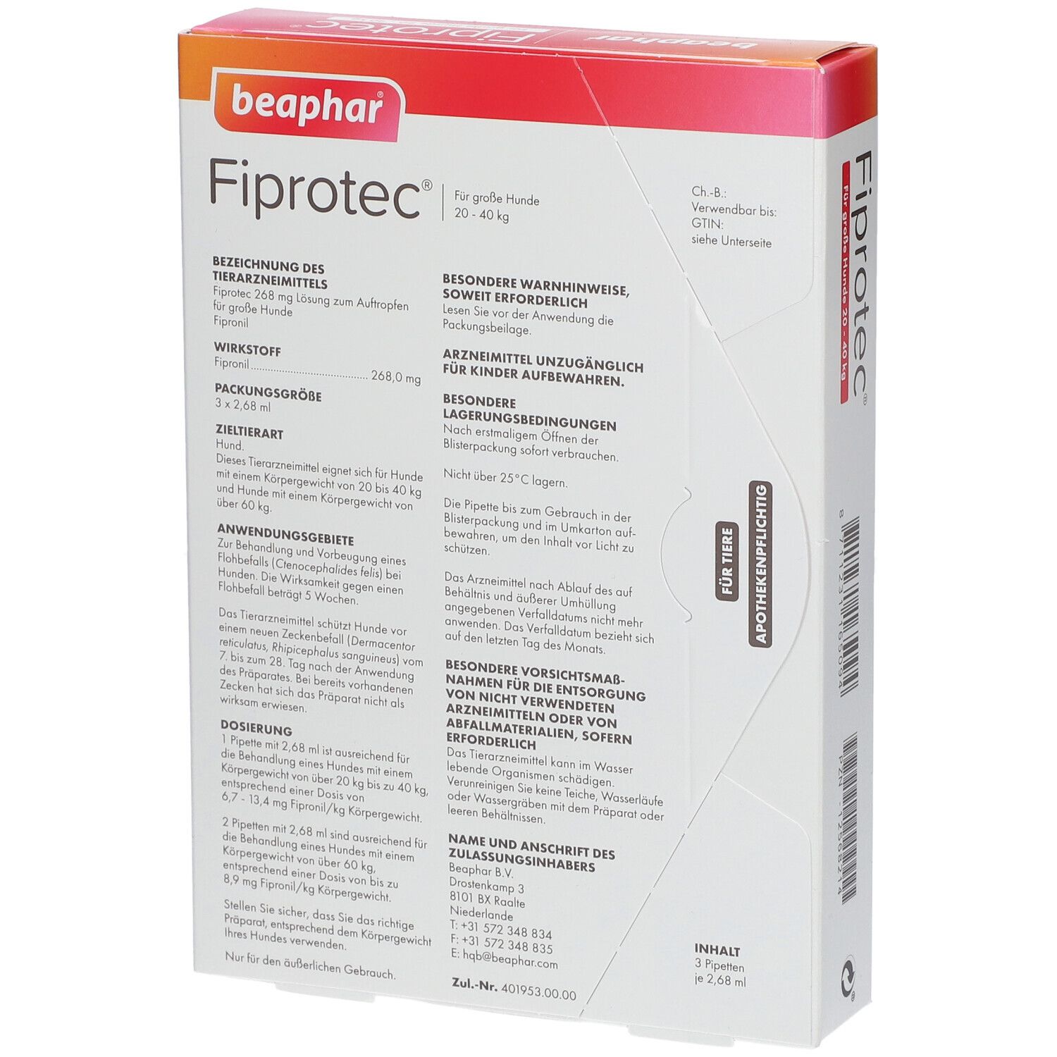 Fiprotec® 268 mg Lösung zum Auftropfen für große Hunde 3x2,68 ml - Shop ...