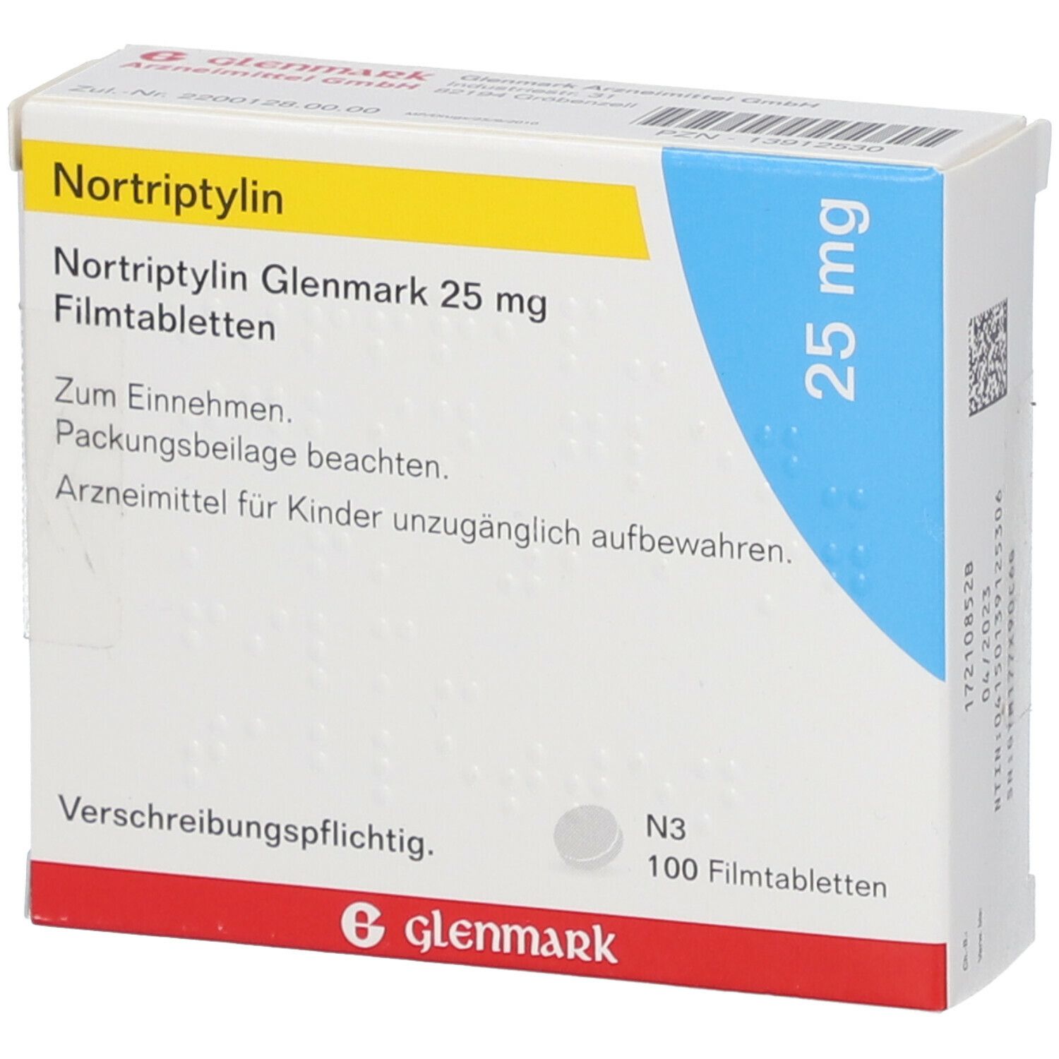 Nortriptylin Glenmark 25 mg 100 St mit dem E-Rezept kaufen - Shop Apotheke