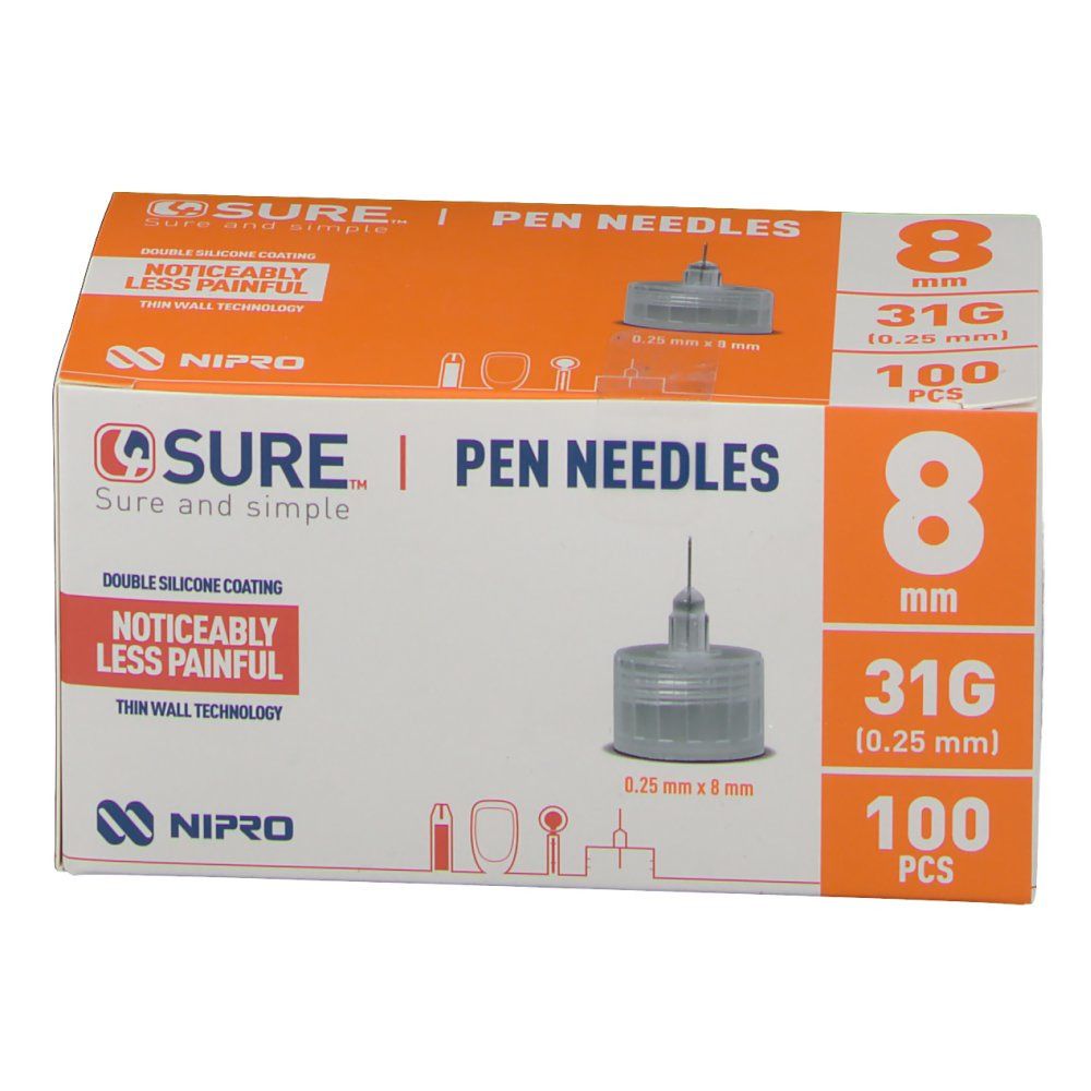 4SURE Pen-Nadeln 0,23 mm 31G x 8 mm 100 St - Shop Apotheke