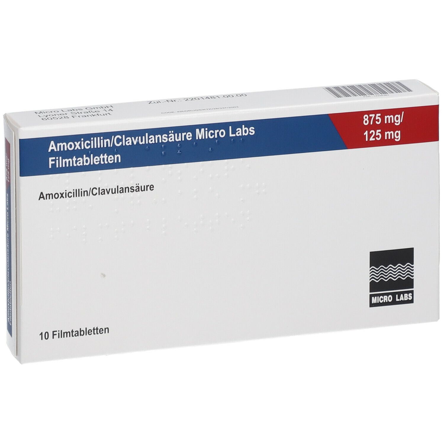Amoxicillin/Clavulansäure Micro Labs 875 mg/125 mg 10 St mit dem E ...