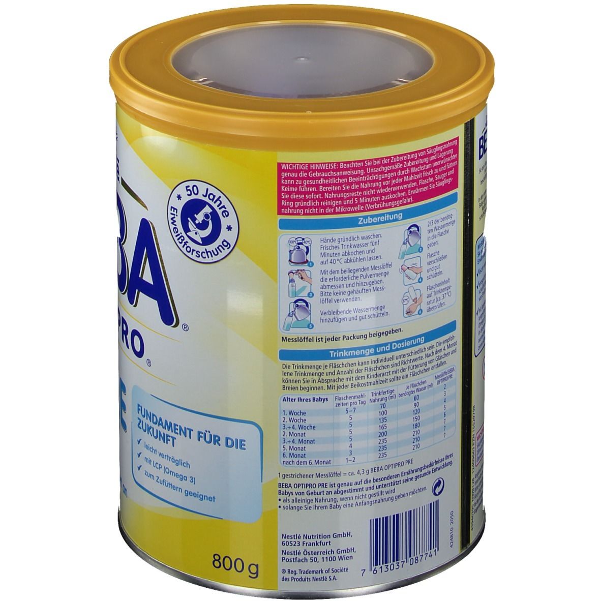 Nestlé BEBA OPTIPRO® PRE Anfangsmilch von Geburt an 800 g - shop ...