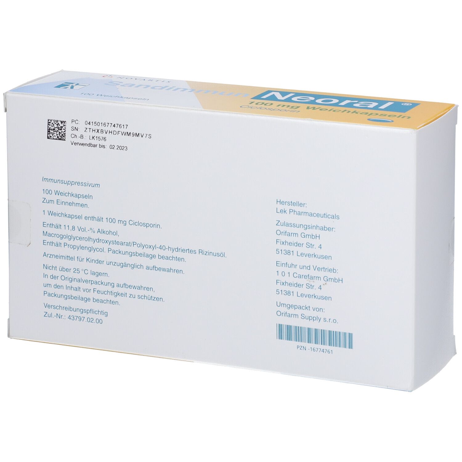 Sandimmun Neoral 100 mg 100 St mit dem E-Rezept kaufen - Shop Apotheke