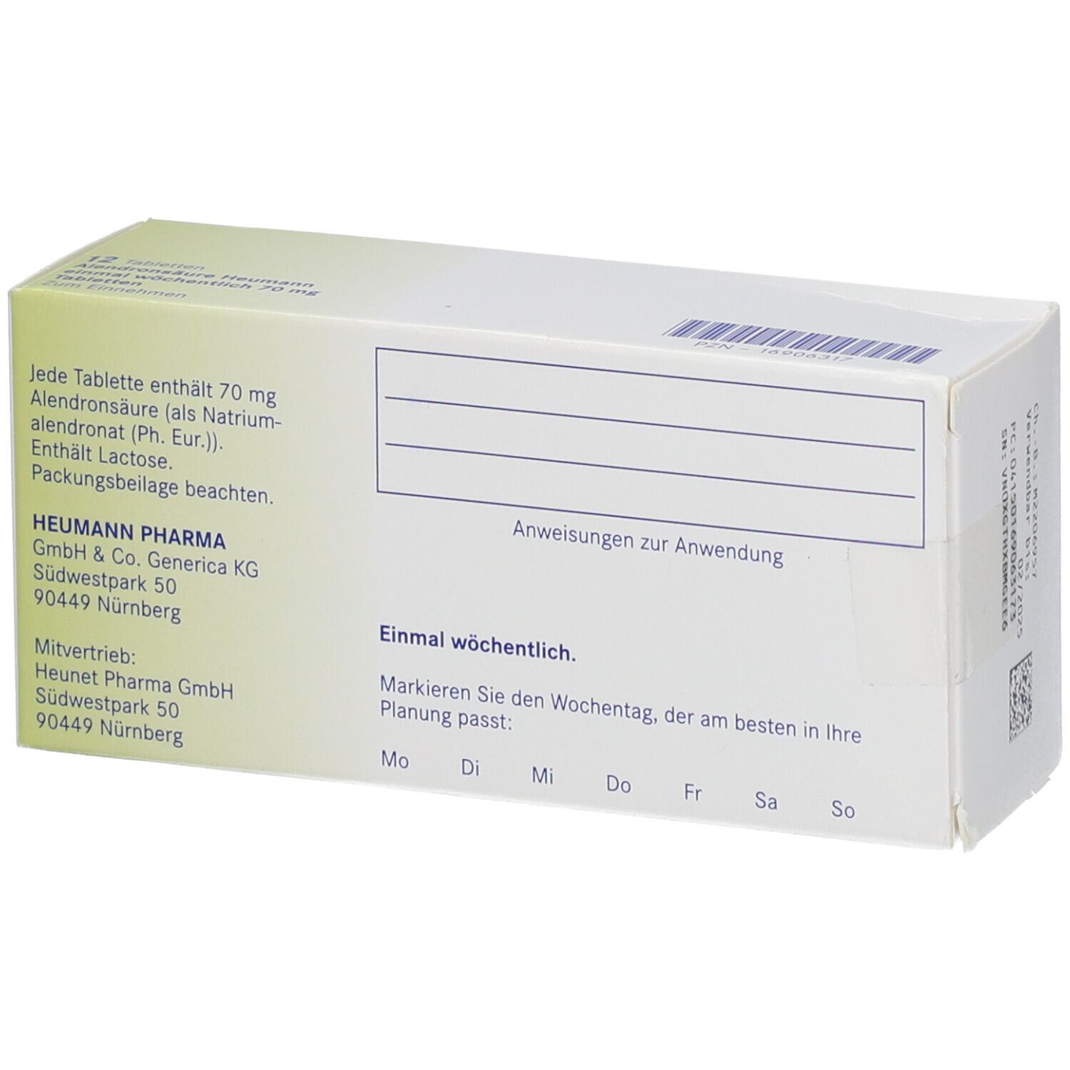Alendronsäure Heumann 1x wöchentlich 70 mg Tabl. 12 St mit dem E-Rezept ...