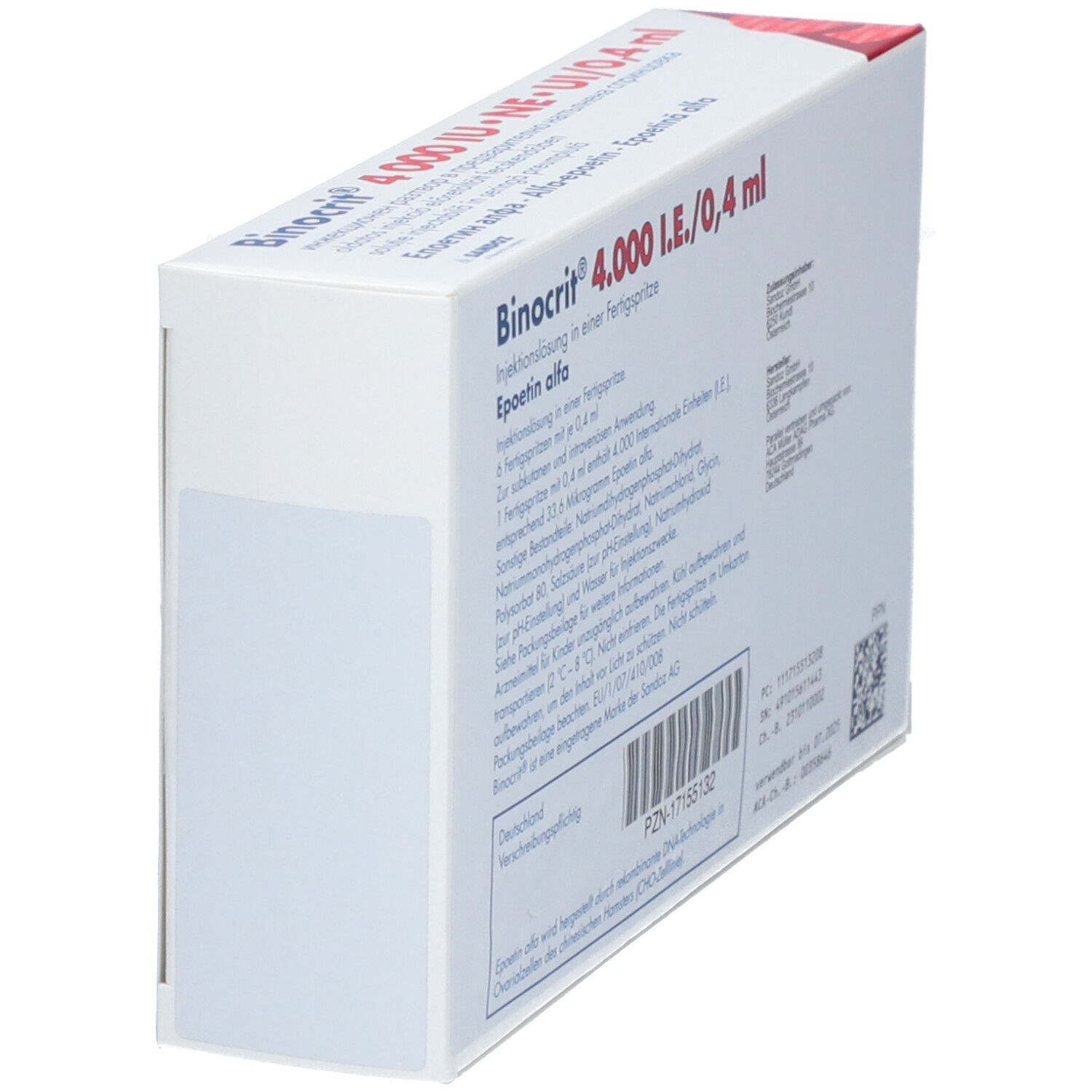 BINOCRIT 4.000 I.E./0,4 ml Inj.-Lsg.i.e.Fertigspr. 6x0,4 ml mit dem E ...