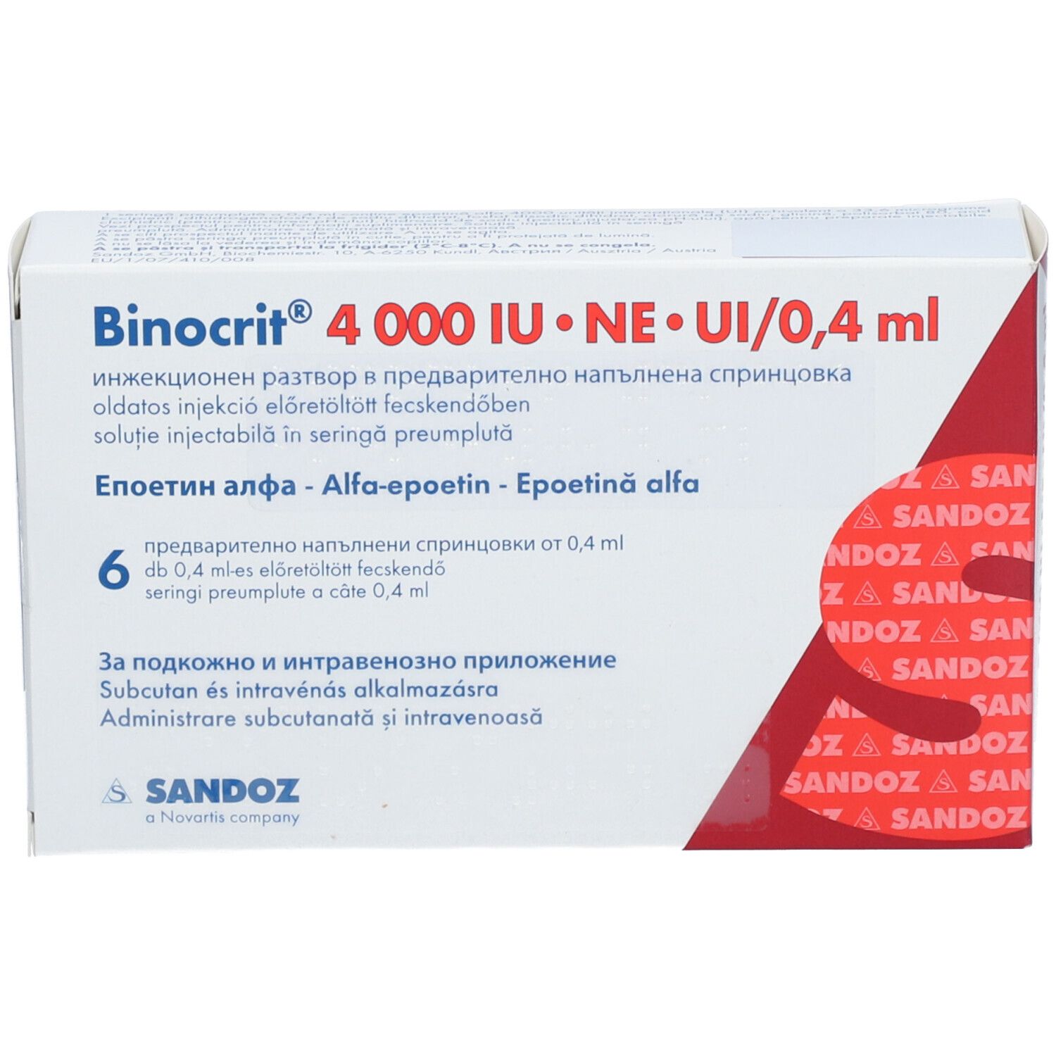 BINOCRIT 4.000 I.E./0,4 ml Inj.-Lsg.i.e.Fertigspr. 6x0,4 ml mit dem E ...