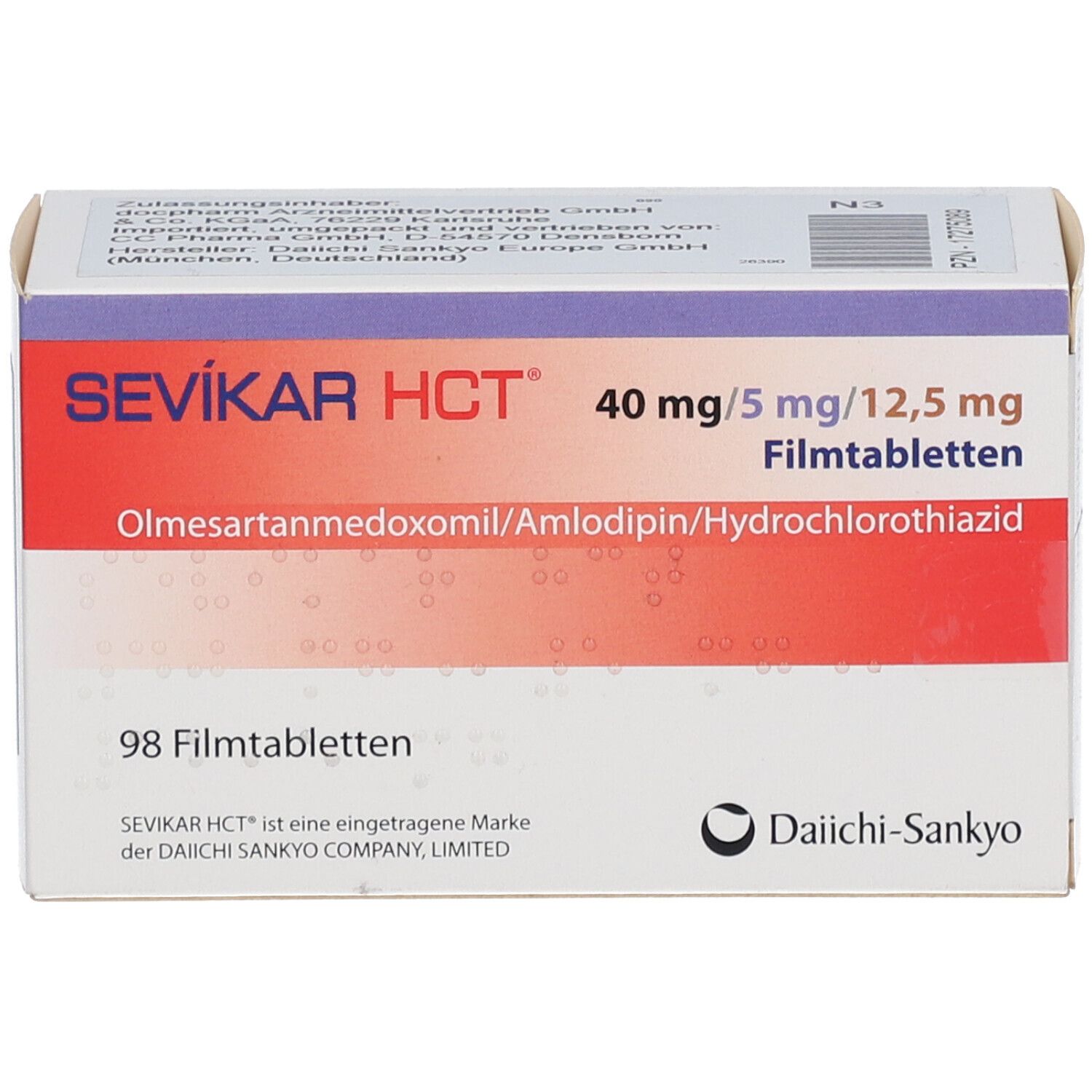 SEVIKAR HCT 40 mg/5 mg/12,5 mg Filmtabletten 98 St mit dem E-Rezept ...