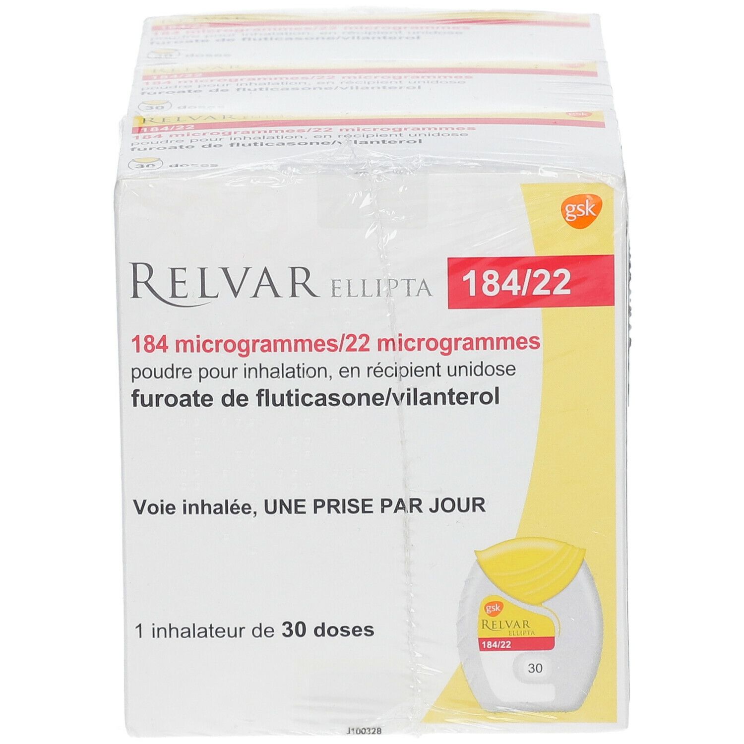 RELVAR Ellipta 184 Mikrogramm/22 Mikrogramm Inh.P. 3x30 St mit dem E ...