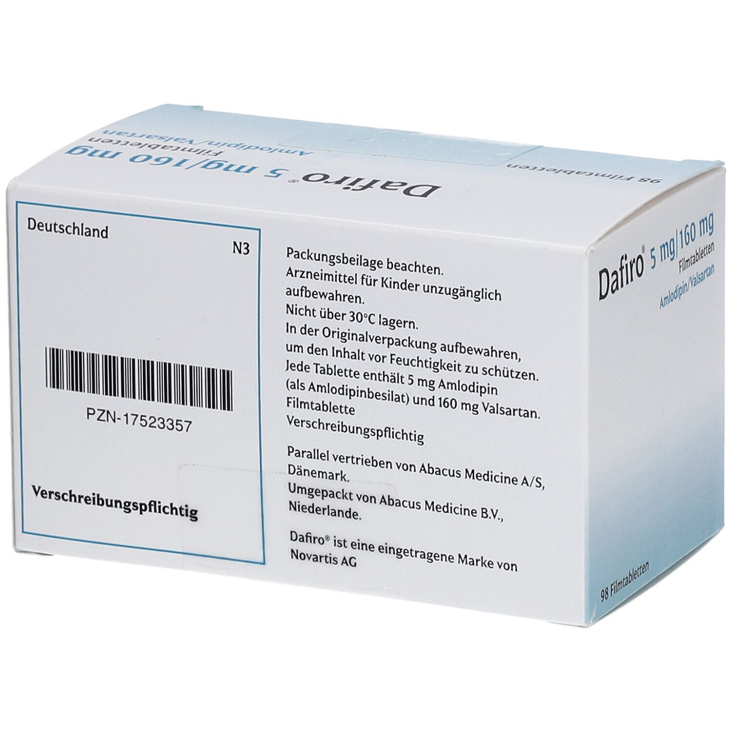 DAFIRO 5 mg/160 mg Filmtabletten 98 St mit dem E-Rezept kaufen - Shop ...