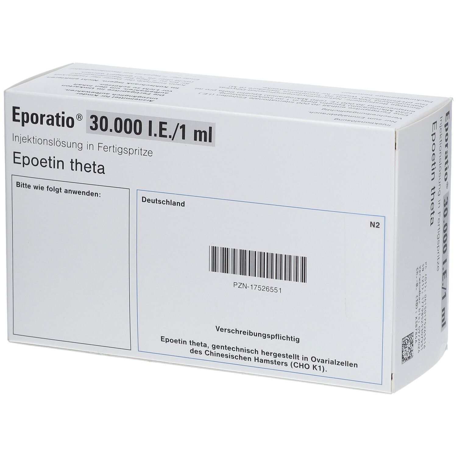 EPORATIO 30.000 I.E./1,0ml Inj.-Lsg.i.Fertigspr. 4x1 ml mit dem E ...