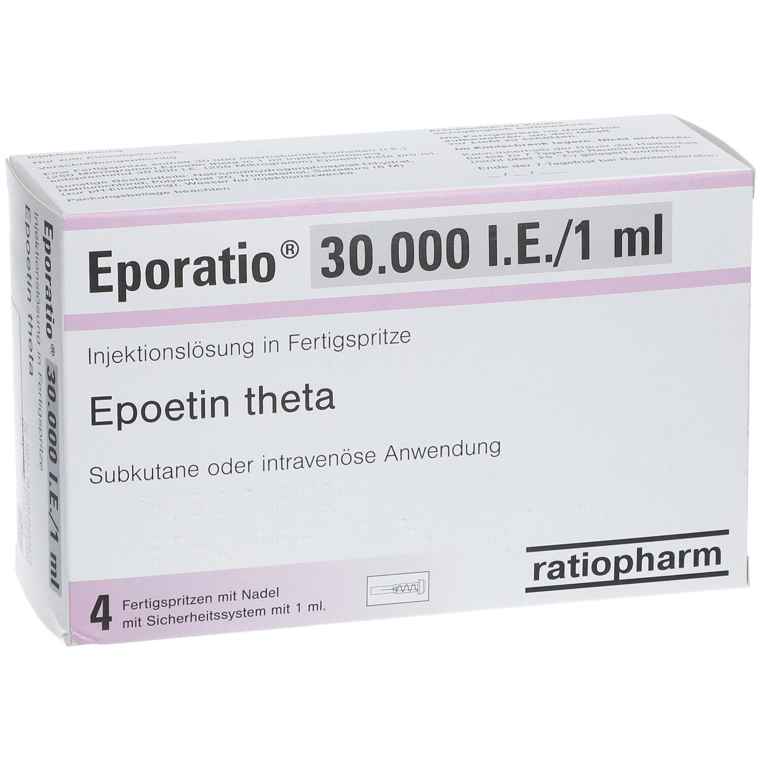 EPORATIO 30.000 I.E./1,0ml Inj.-Lsg.i.Fertigspr. 4x1 ml mit dem E ...