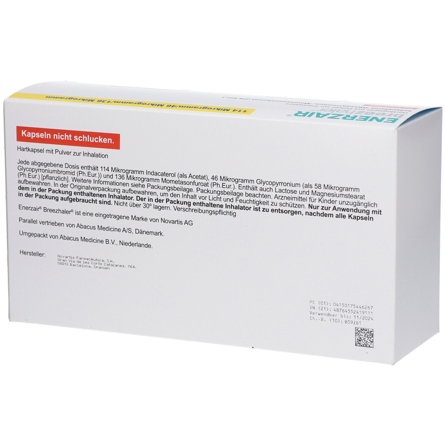 ENERZAIR Breezhaler 114µg/46µg/136µg Hkp.+Sensor 30 St mit dem E-Rezept ...