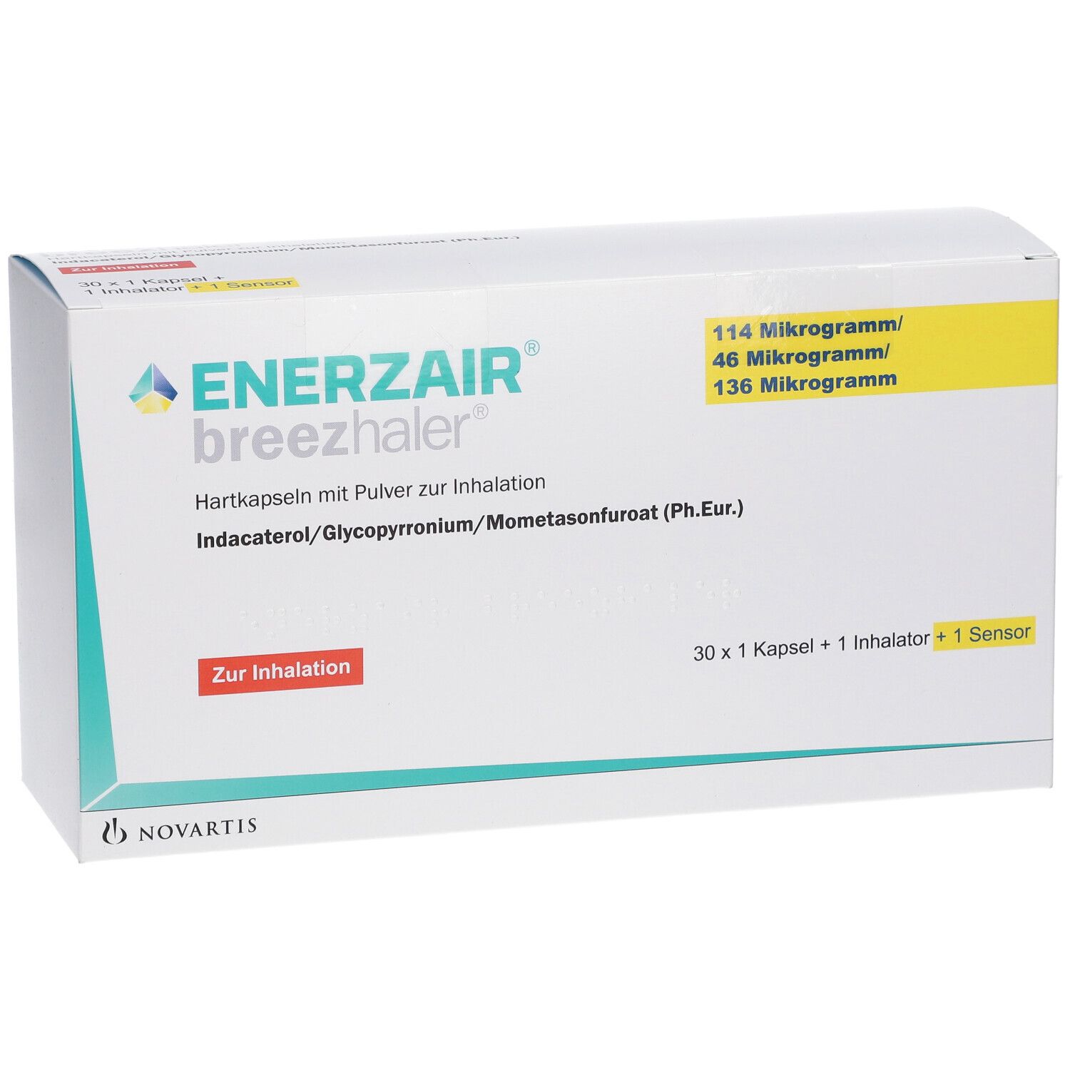 ENERZAIR Breezhaler 114µg/46µg/136µg Hkp.+Sensor 30 St mit dem E-Rezept ...