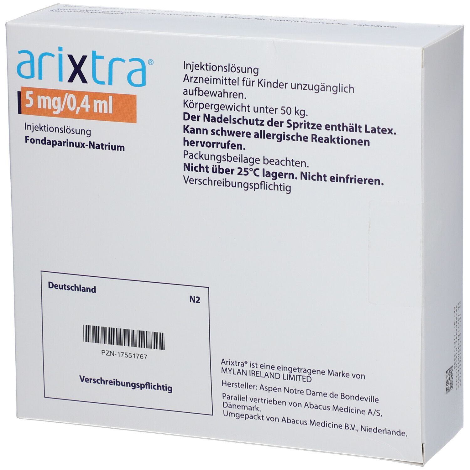ARIXTRA 5 mg/0,4 ml Inj.-Lsg.i.e.Fertigspritze 10x0,4 ml mit dem E ...