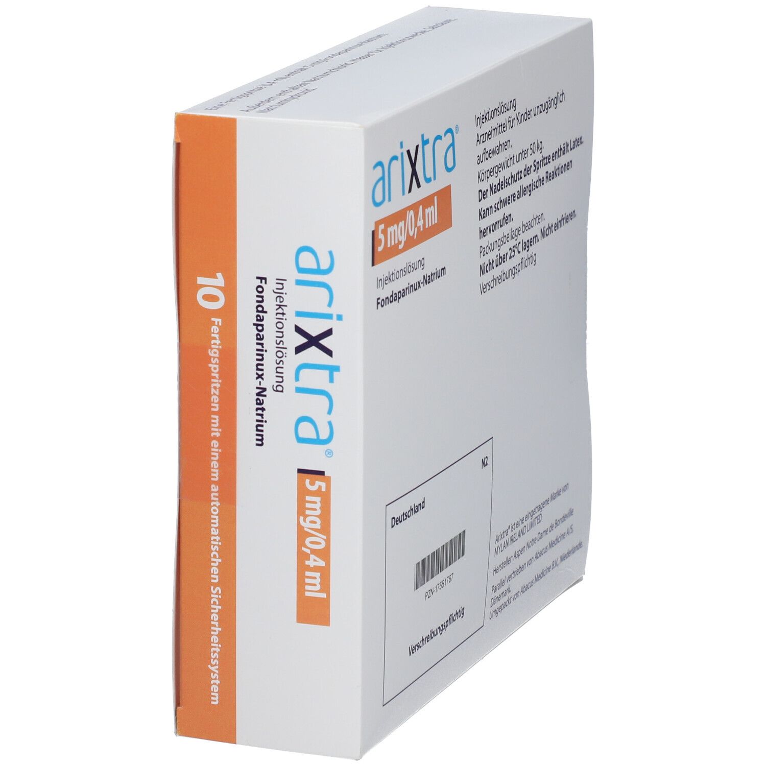 ARIXTRA 5 mg/0,4 ml Inj.-Lsg.i.e.Fertigspritze 10x0,4 ml mit dem E ...