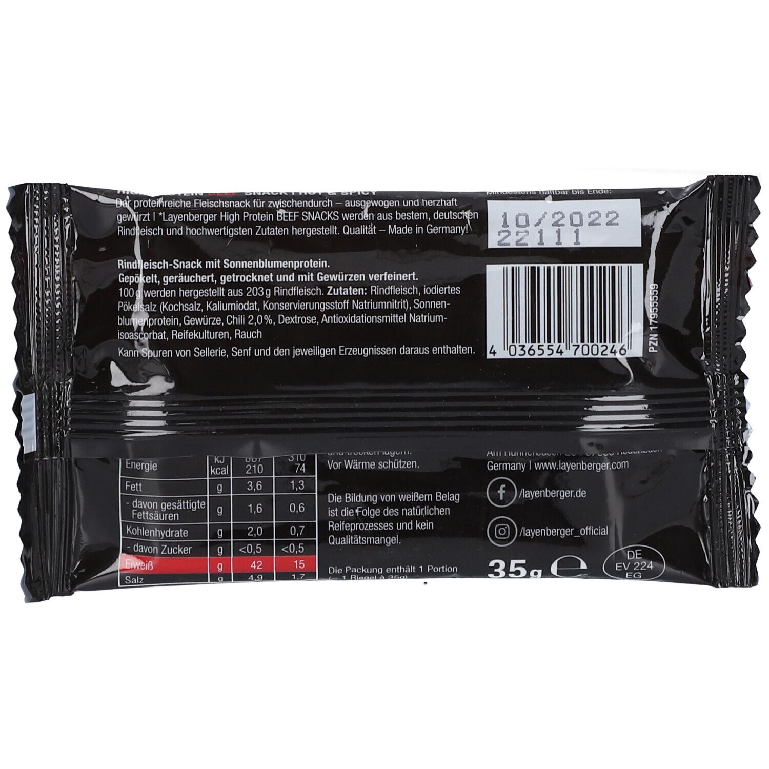 LAYENBERGER® HIGH PROTEIN BEEF SNACK HOT & SPICY 35 g - Shop Apotheke