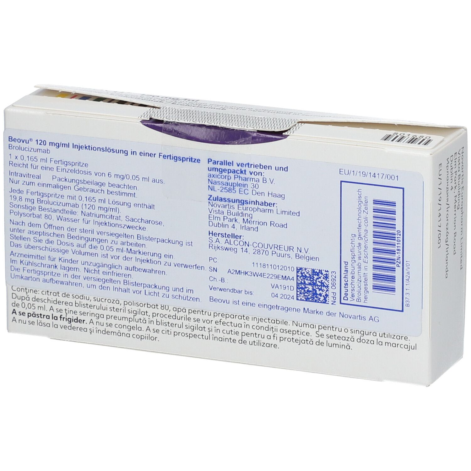 BEOVU 120 mg/ml Injektionslösung i.e.Fertigspritze 1 St mit dem E ...