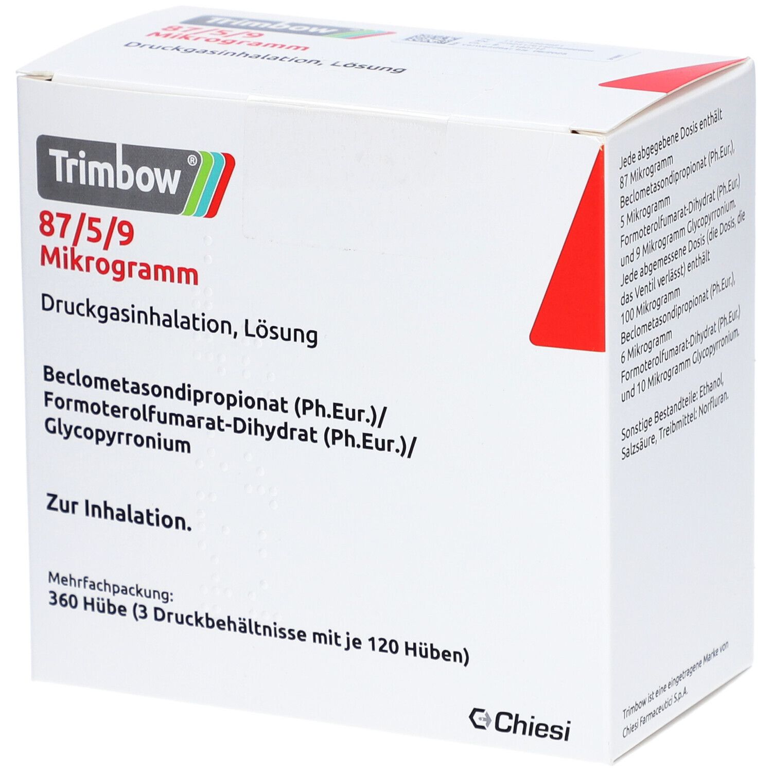 TRIMBOW 87 µg/5 µg/9 µg 120 Hub Druckgasinhalation 3 St mit dem E ...