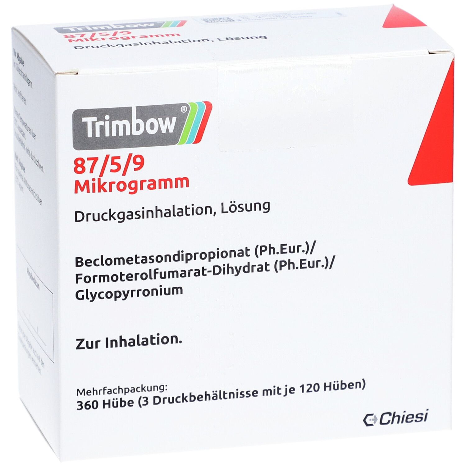 TRIMBOW 87 µg/5 µg/9 µg 120 Hub Druckgasinhalation 3 St mit dem E ...