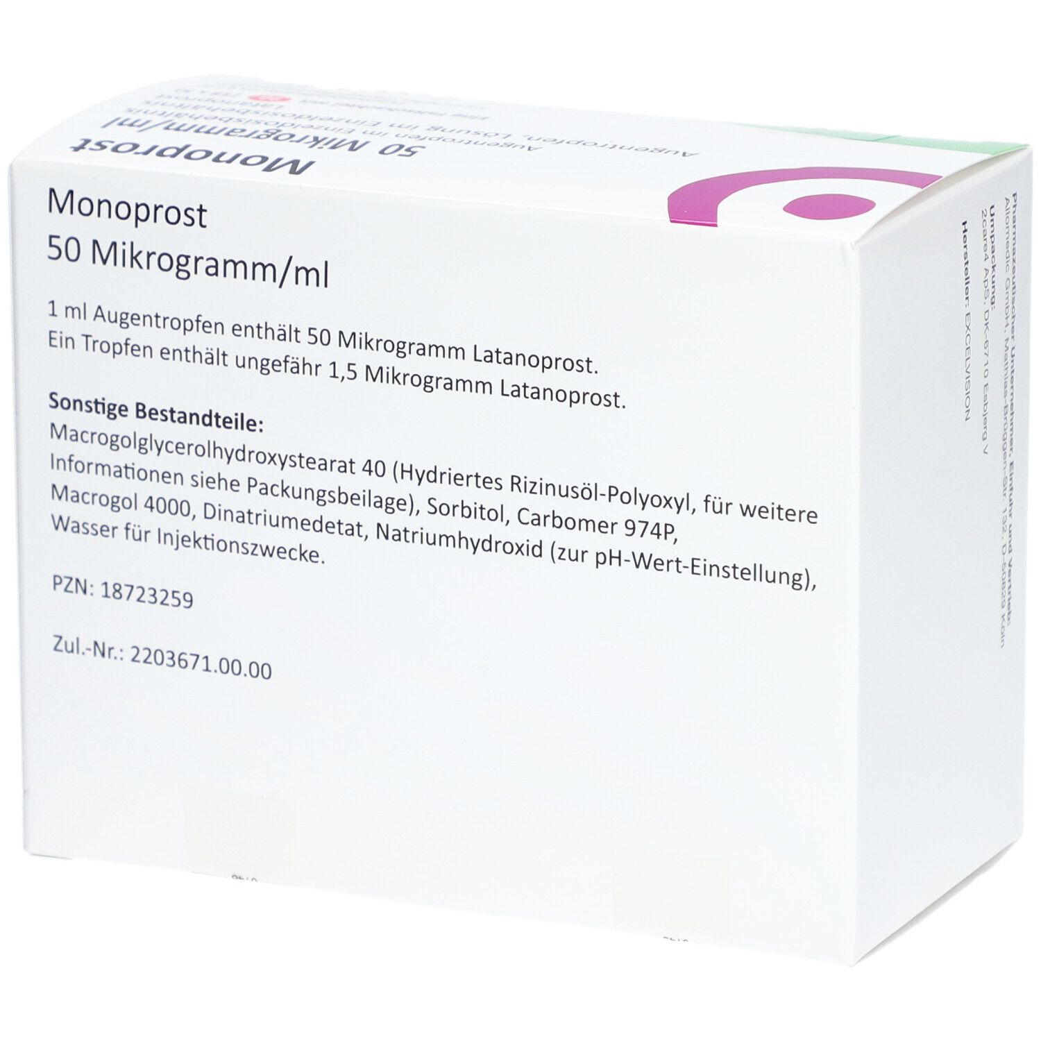 MONOPROST 50 Mikrogramm/ml Augentr.in Einzeldosen 90x0,2 ml mit dem E ...