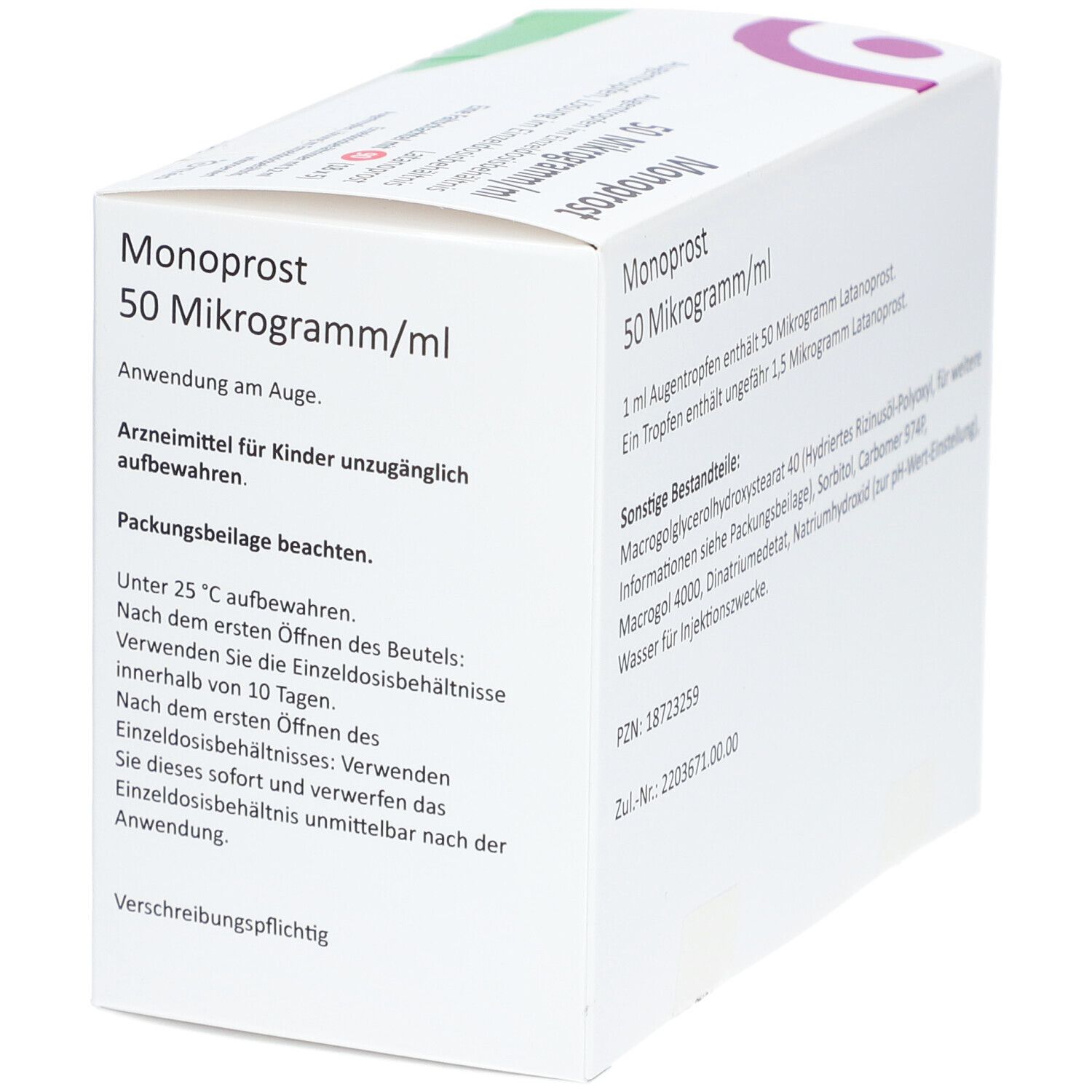 MONOPROST 50 Mikrogramm/ml Augentr.in Einzeldosen 90x0,2 ml mit dem E ...