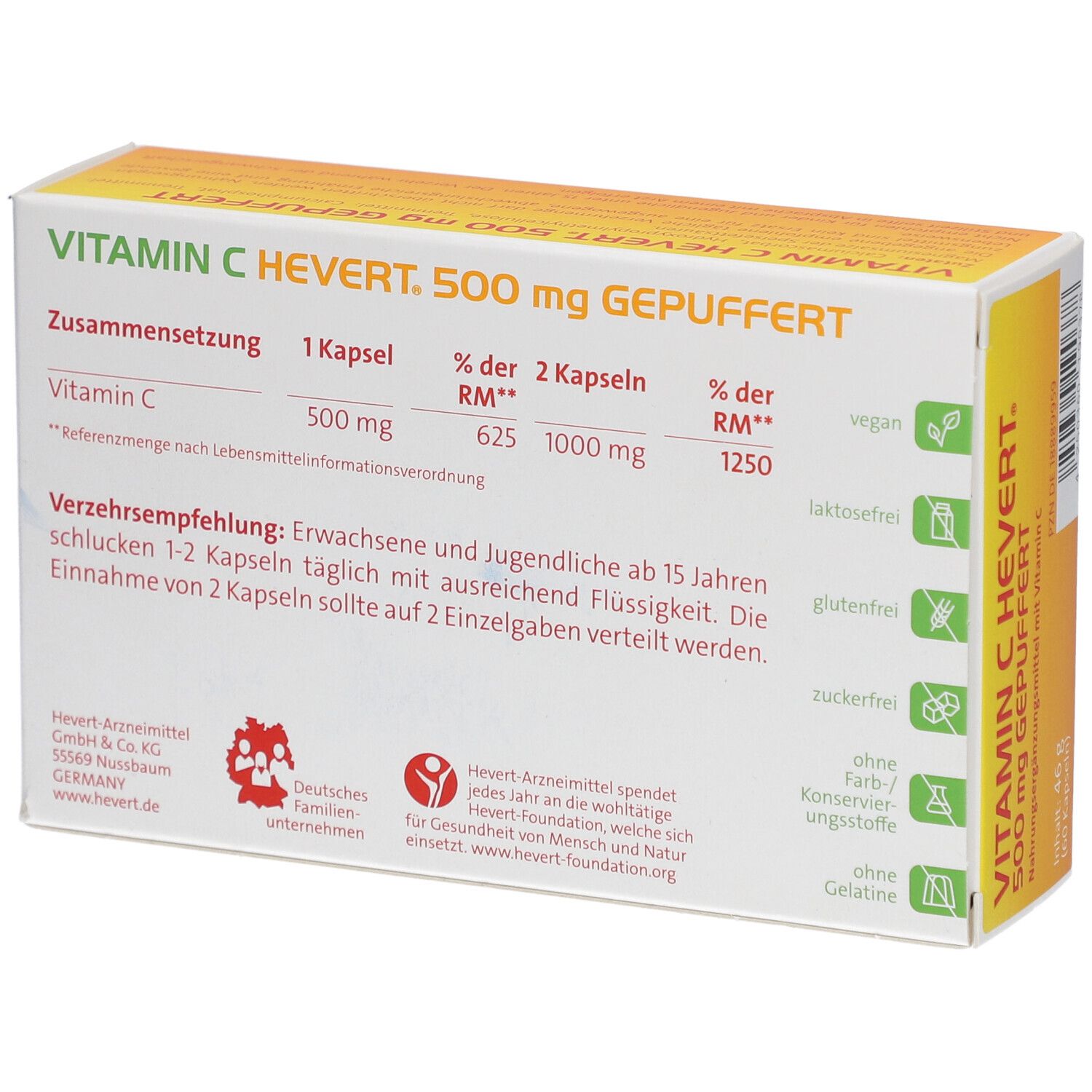 VITAMIN C HEVERT® 500 mg GEPUFFERT 60 St - Shop Apotheke