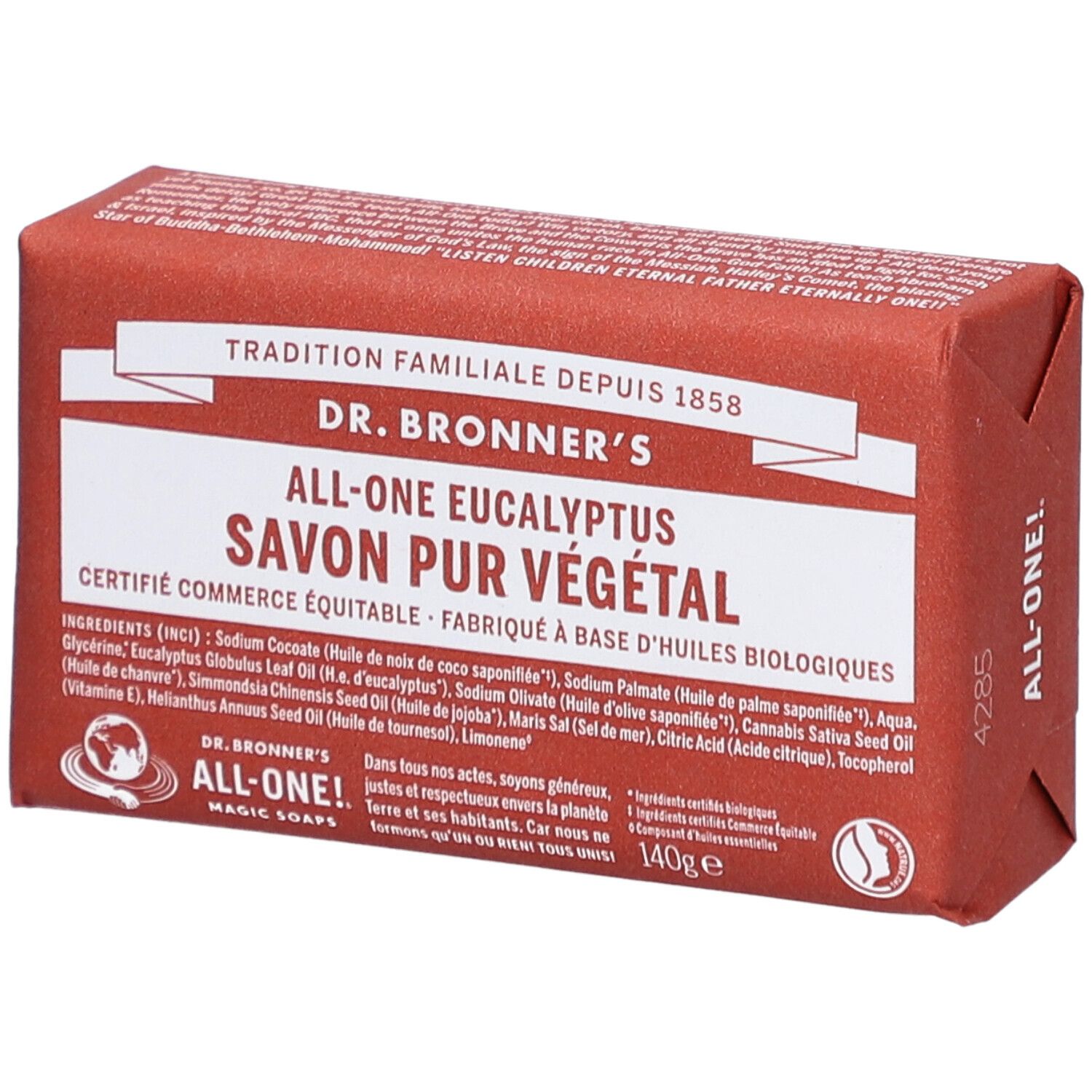Dr Bronner's Savon Pur Végétal All-One Eucalyptus 140 g - Farmaline