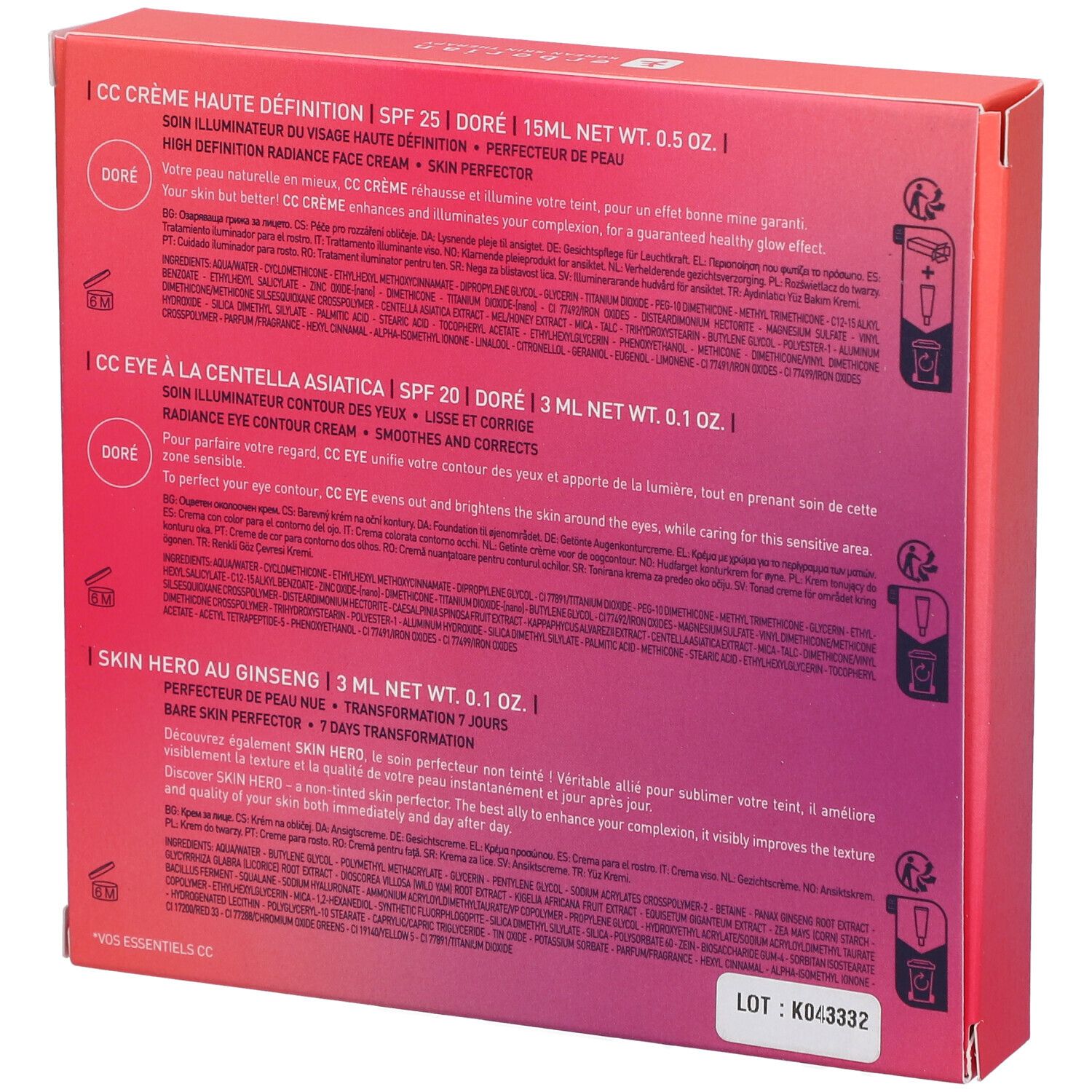 erborian CC ESSENTIALS Coffret CC Crème, CC Eye & Skin Hero Doré 23 ml ...