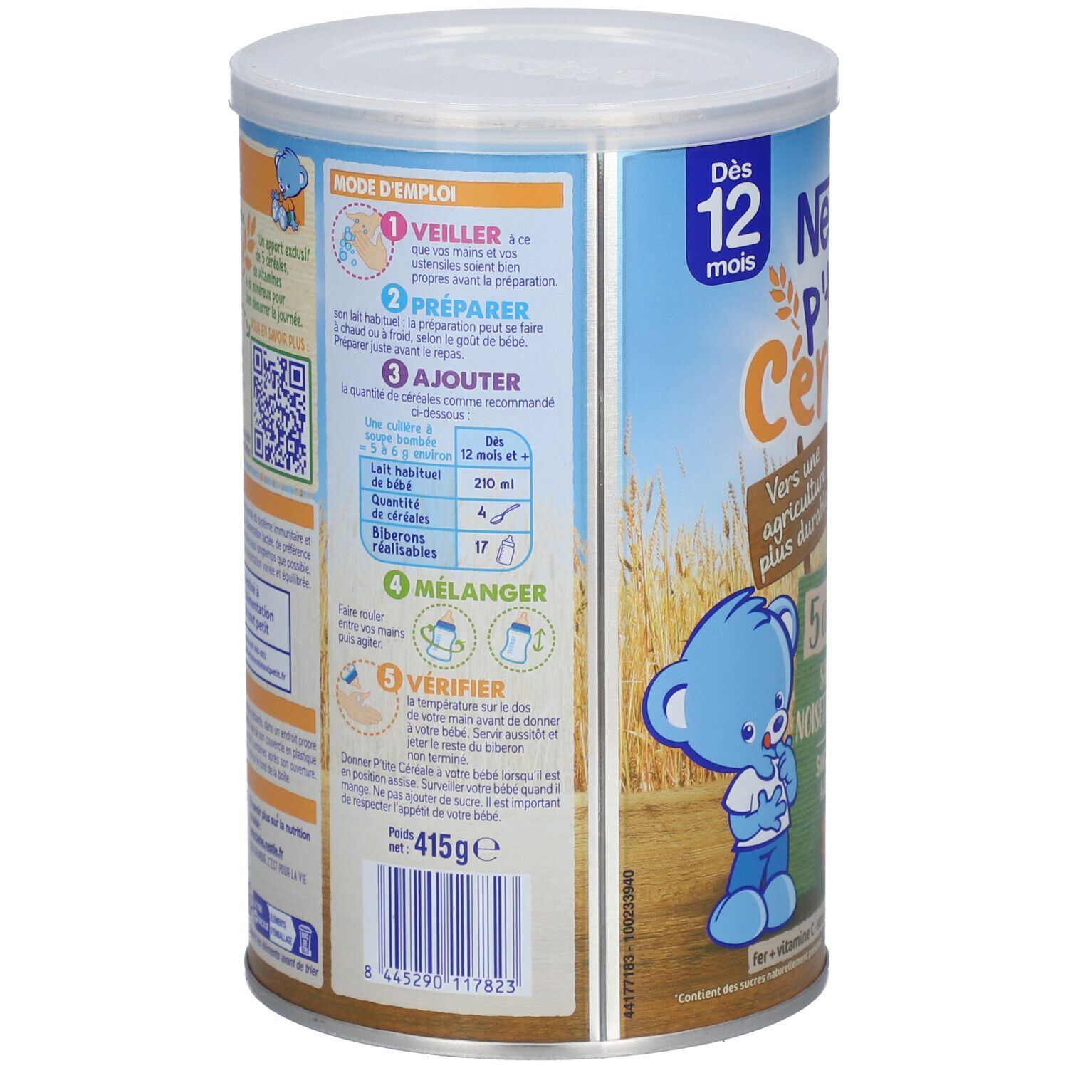 Nestlé® P'tite Céréale 5 Céréales Saveur Noisette Biscuit 415 g ...