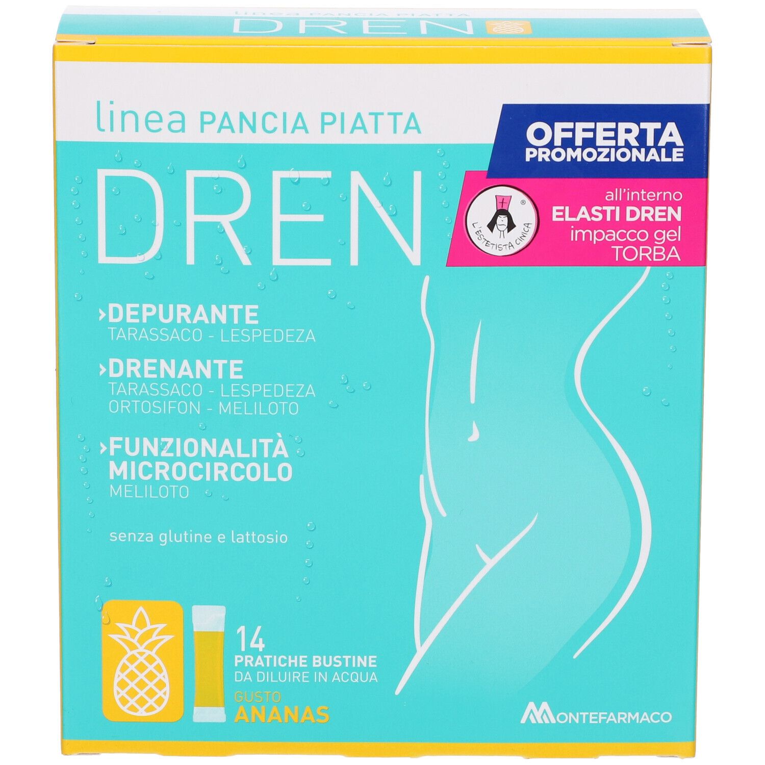 Montefarmaco Pancia Piatta Dren Ananas + Torba Drenante 14 pz - Redcare