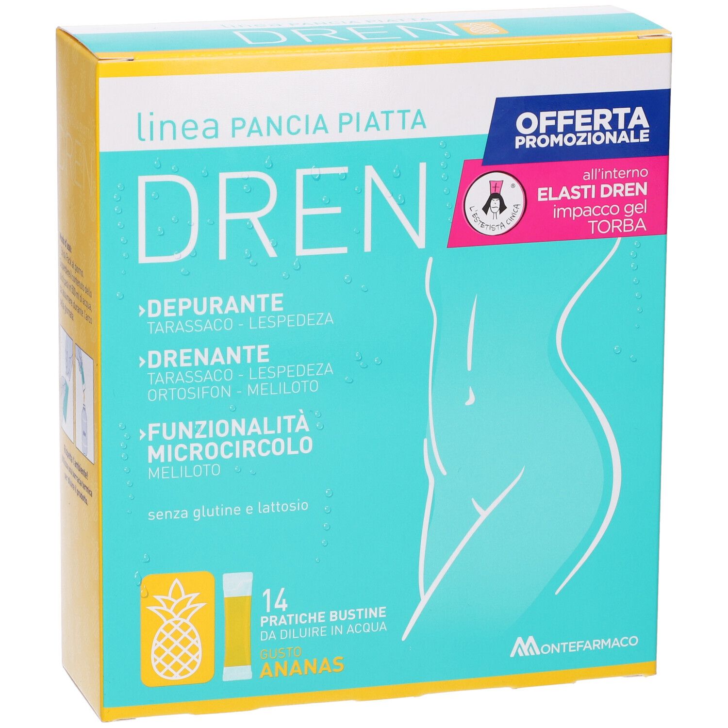 Montefarmaco Pancia Piatta Dren Ananas + Torba Drenante 14 pz - Redcare
